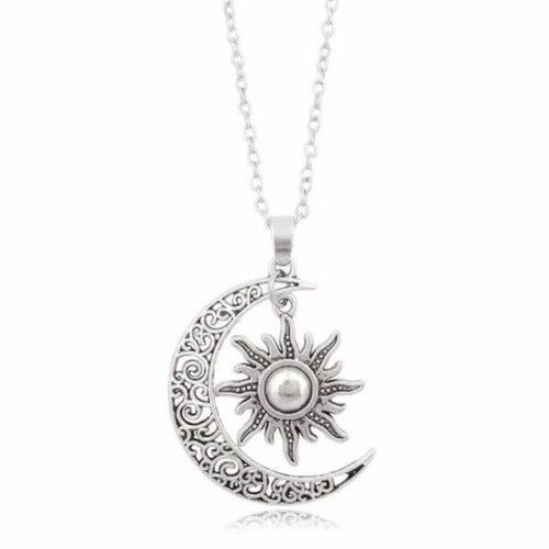 Silver sun and moon necklace store