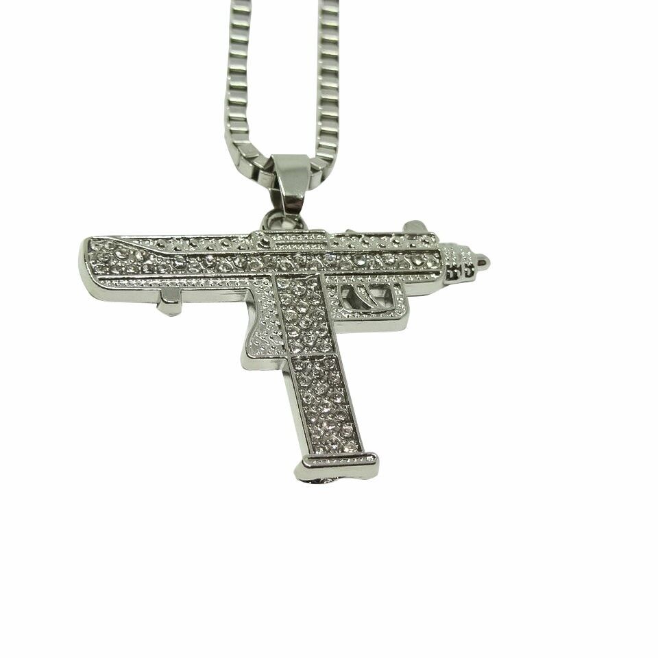 Buy wholesale Iced Out Uzi Gun Necklace - Silver