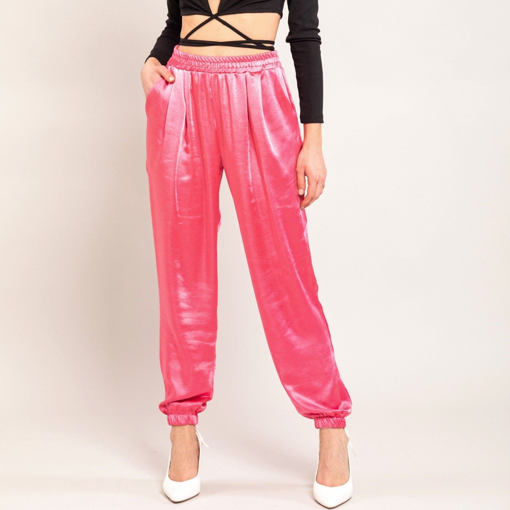 Buy wholesale Wide leg trousers satin effect - YELLOW
