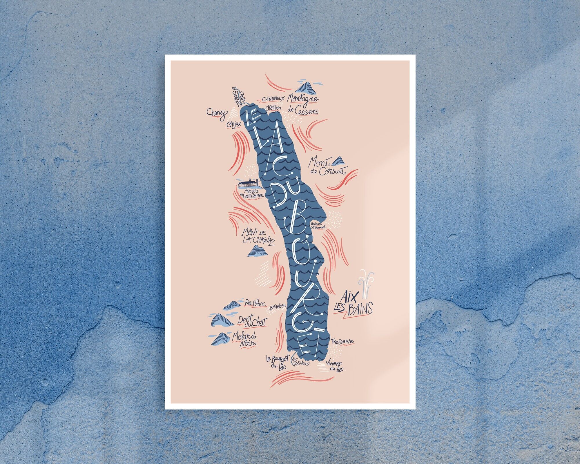 Buy wholesale Lac du Bourget Map / A4 - 29.7 x 21 cm