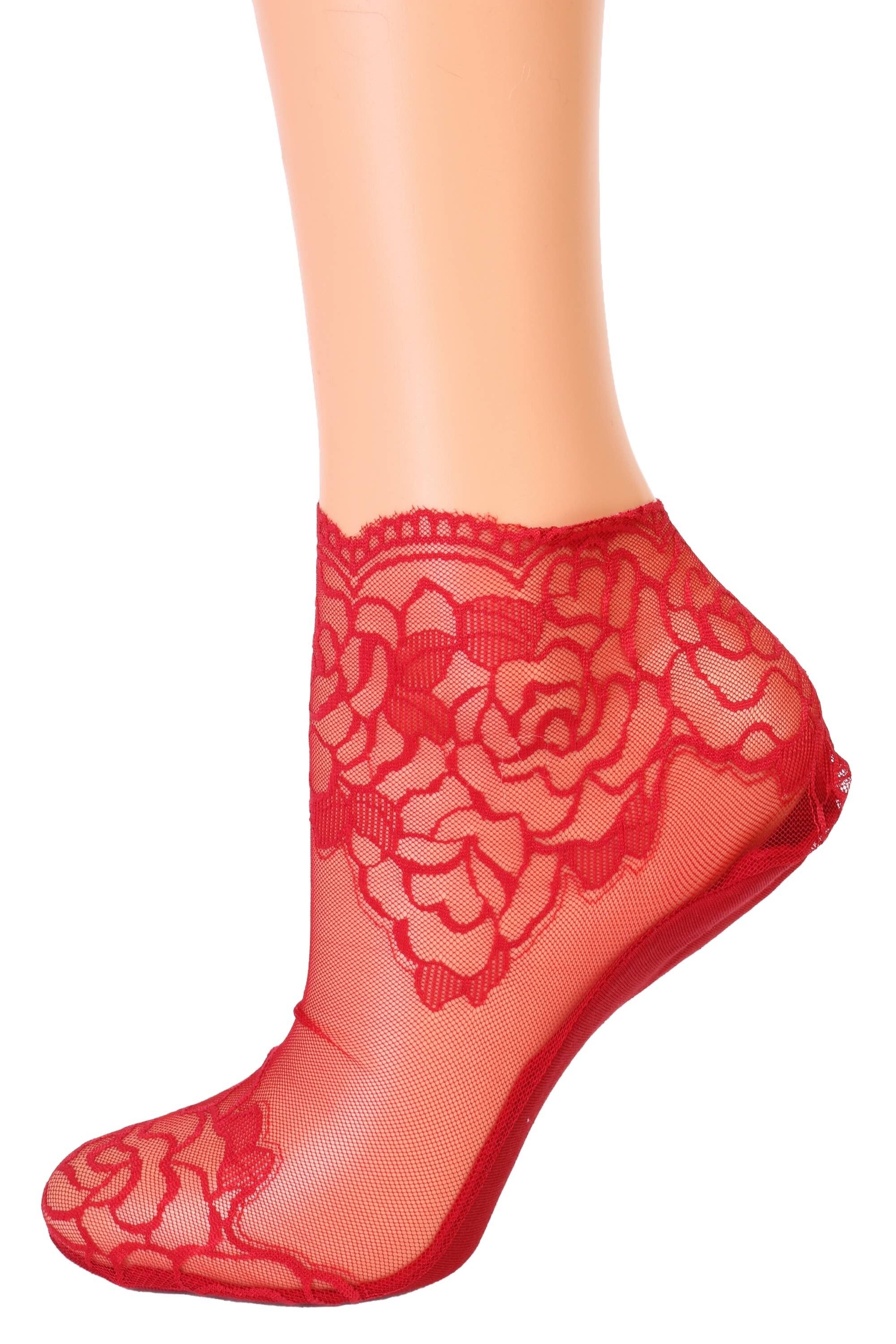 Buy wholesale TERESA red lace socks for women 6-9