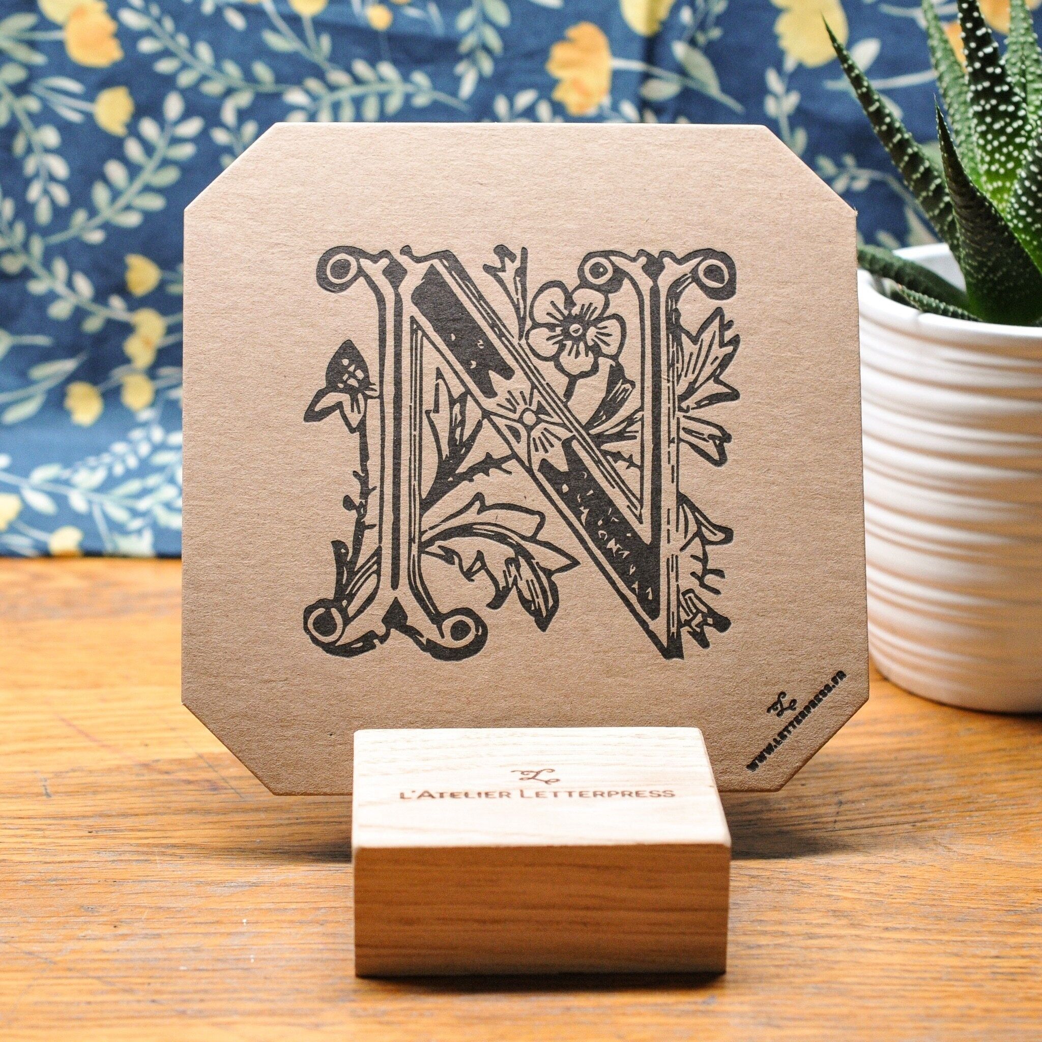 Buy wholesale Letterpress letter N card, vintage alphabet, thick kraft ...