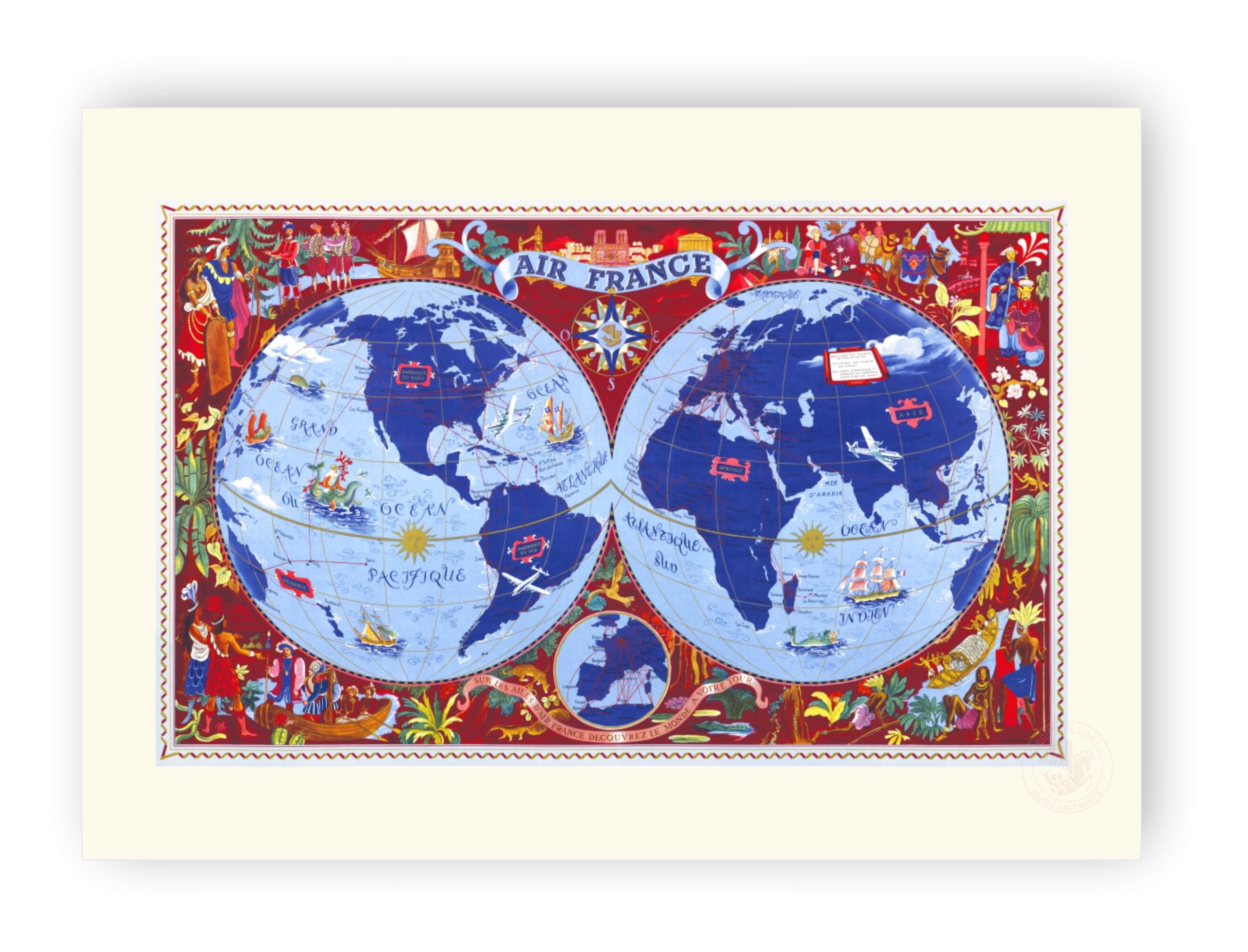 Achat Affiche Air France - MAPPEMONDE Sur les ailes d'Air France ...