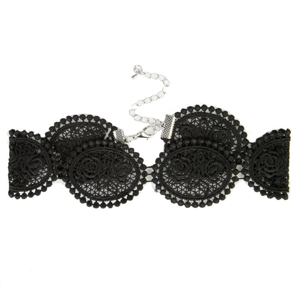 Achat Tour de cou noir large en dentelle rose en gros