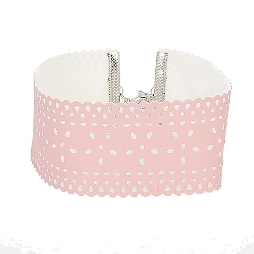 Buy wholesale Light Pink PU Choker with Filigree Laser Cut Design