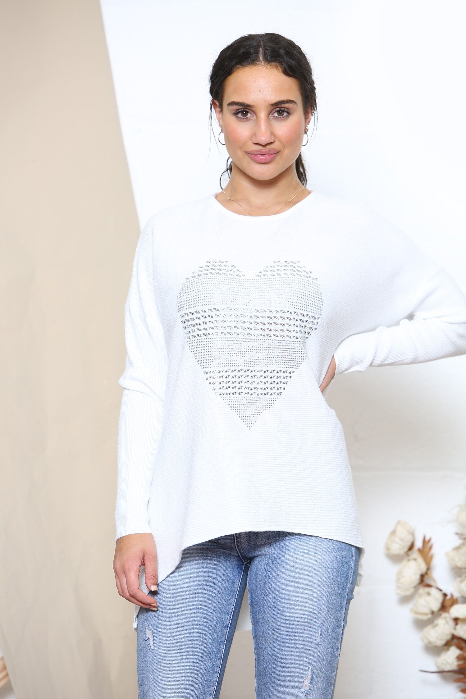 Buy wholesale White Sparkle stripe heart top