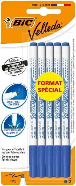 Achat Blister de 5 marqueurs fins effaçables BIC Velleda 1721 (bleu) en ...