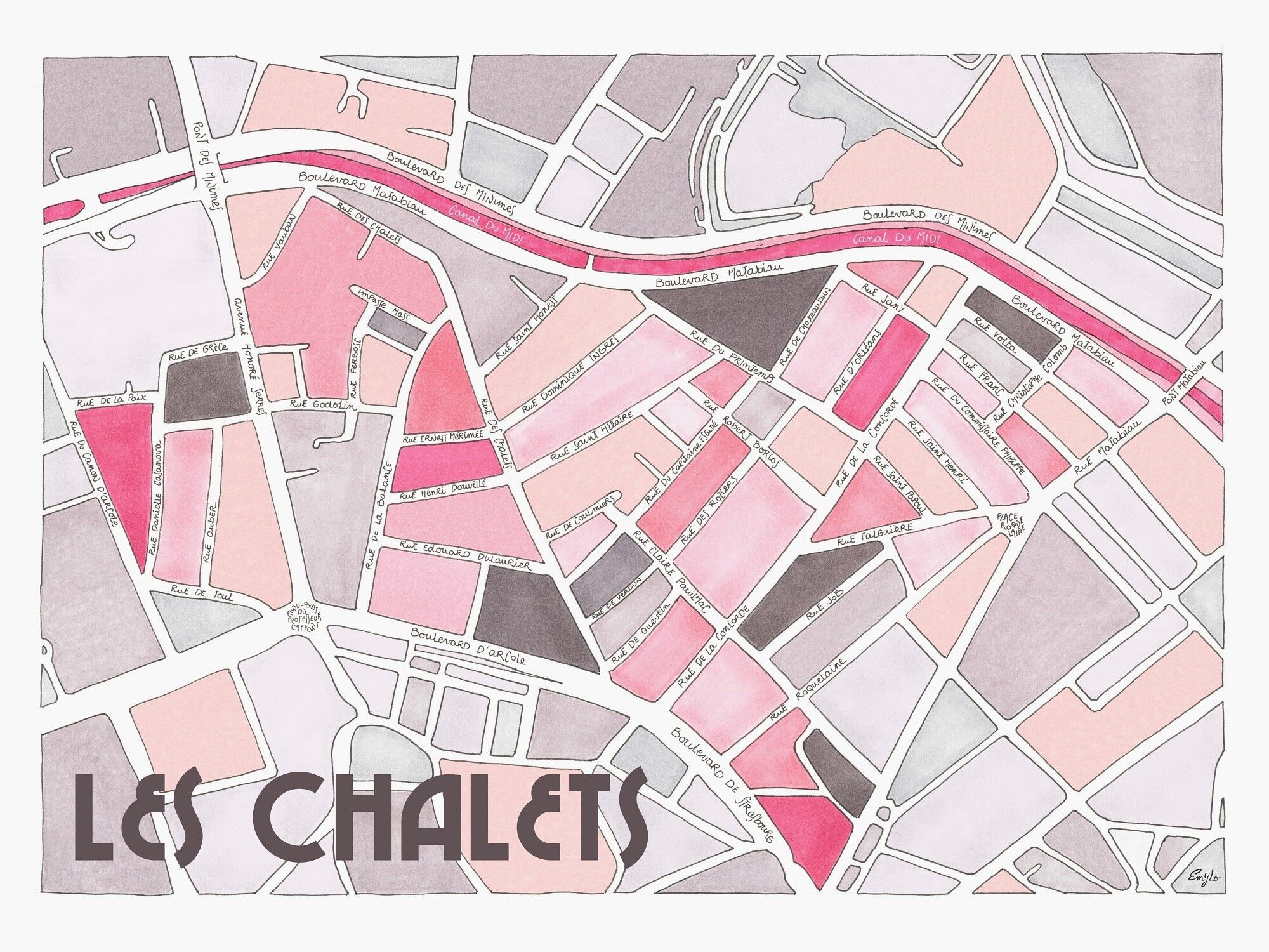 Buy wholesale POSTER Illustration Map of the Les CHALETS District, TOULOUSE