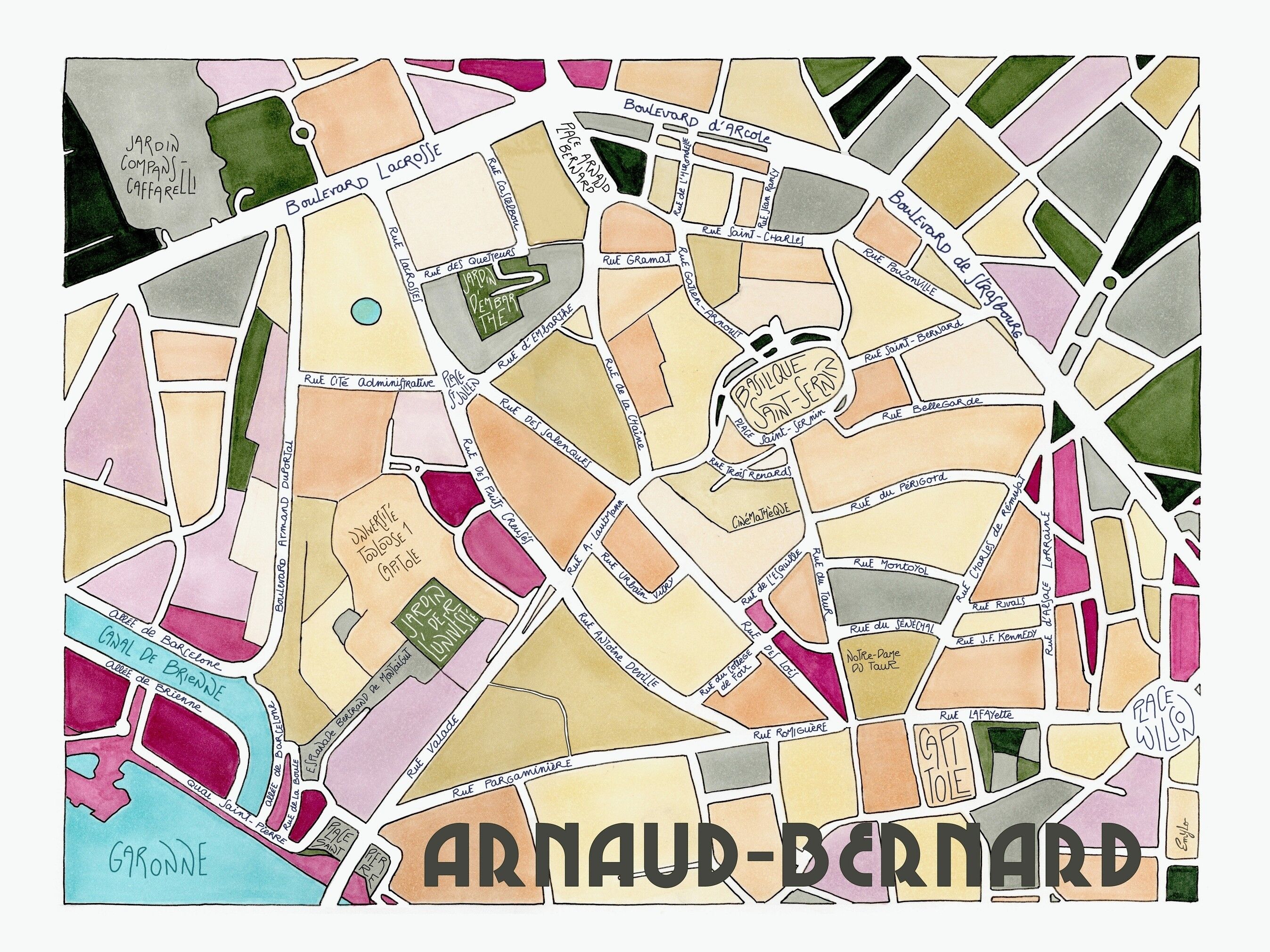 Achat Affiche Illustration du Plan quartier ARNAUD BERNARD, à TOULOUSE en gros