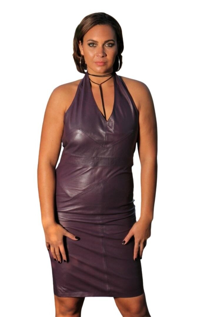 Buy wholesale Leather dress made of GENUINE leather backless in purple
