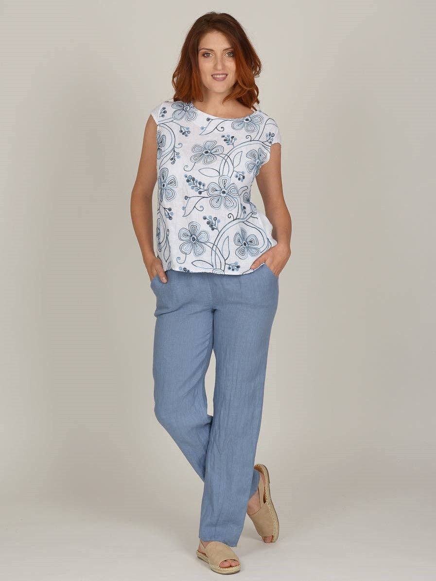 Buy wholesale Embroidered Floral Linen Top 3482E3
