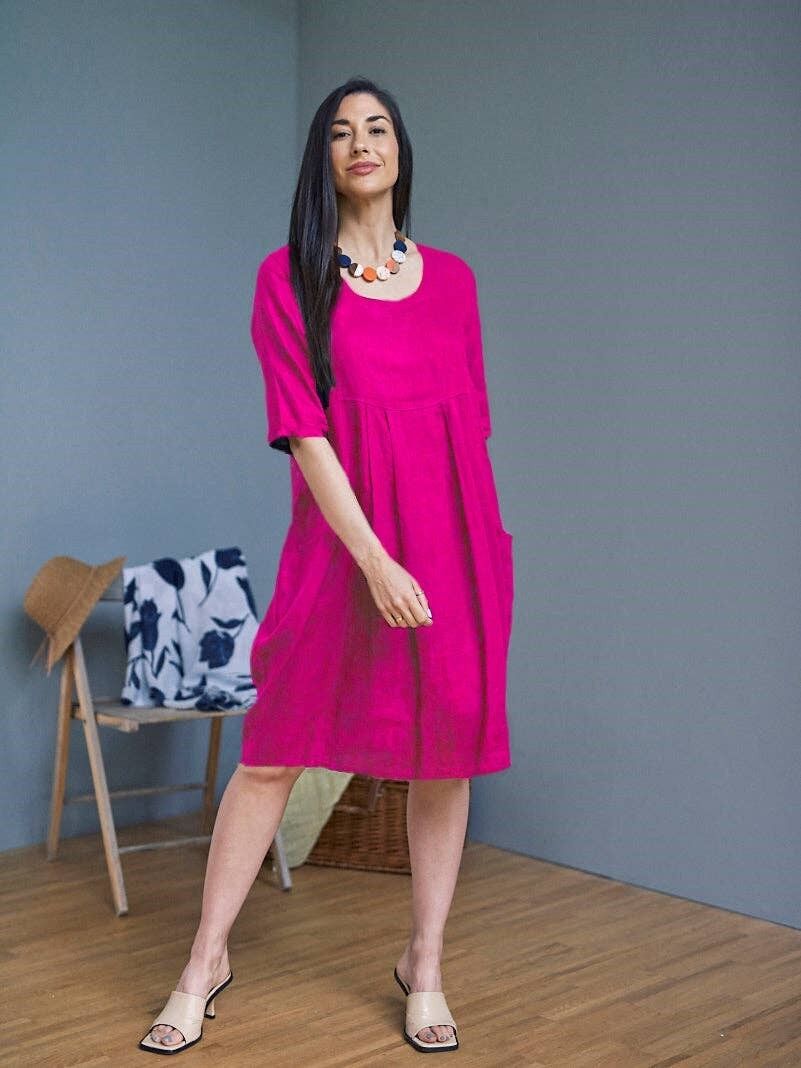 Buy wholesale Lovely to Wear Linen Dress 3653 | Pink