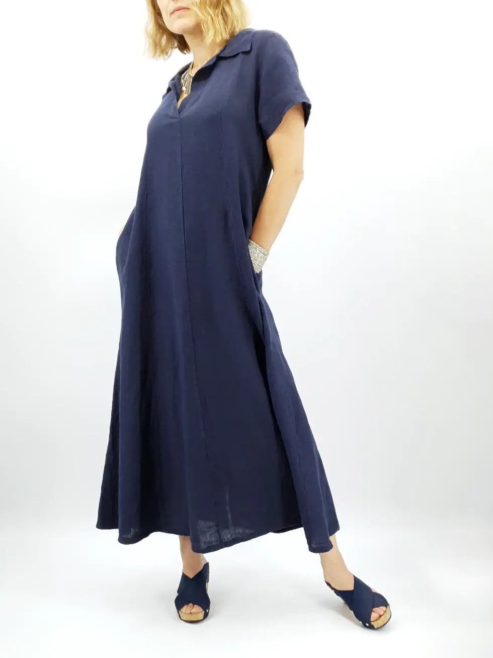 Buy wholesale Ultime Linen Shirt Dress 2469PL | Navy/Nude