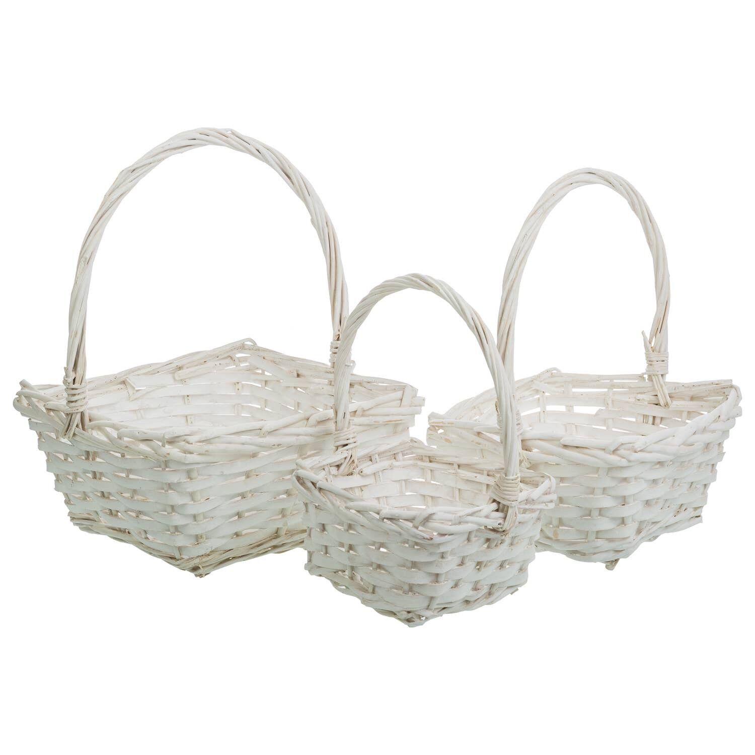 Buy wholesale White lacquer wicker baskets set 3 pieces reference: 19743