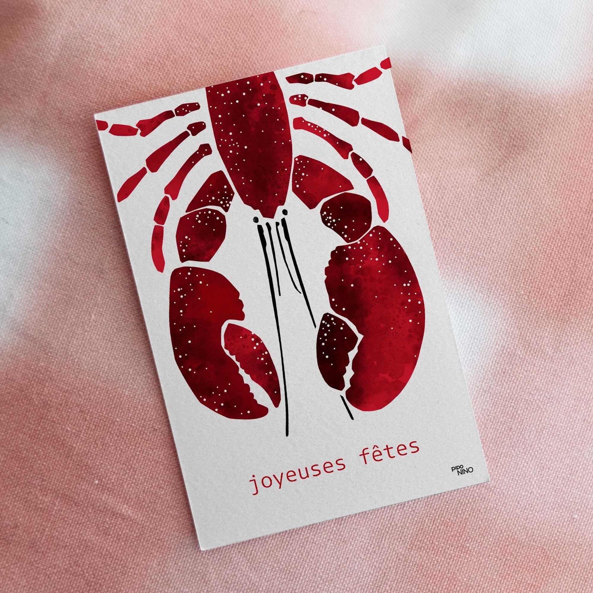 Achat Carte Noël -Joyeuses fêtes- homard en gros