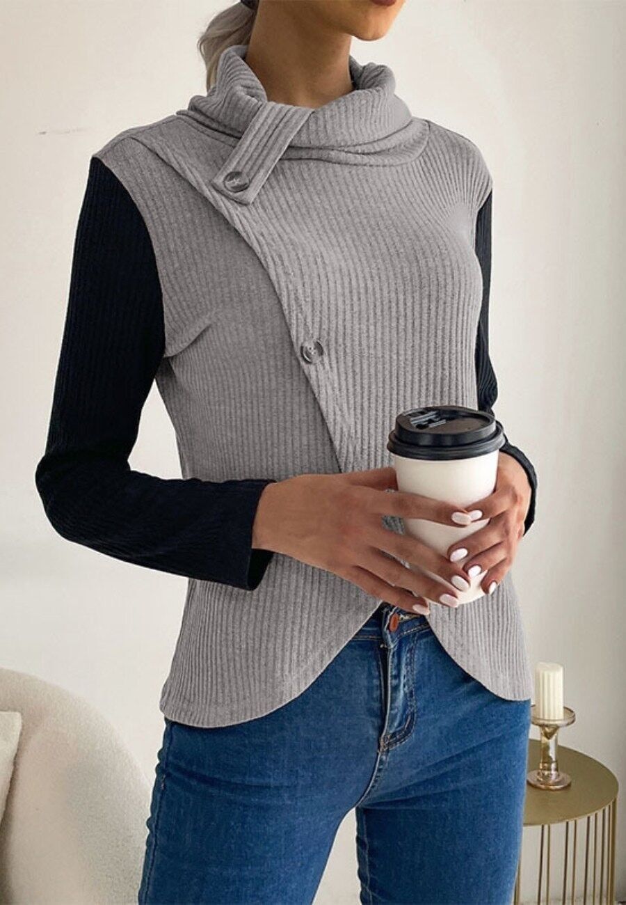 Buy wholesale Turtleneck Overlap Sweater Vest-Gray