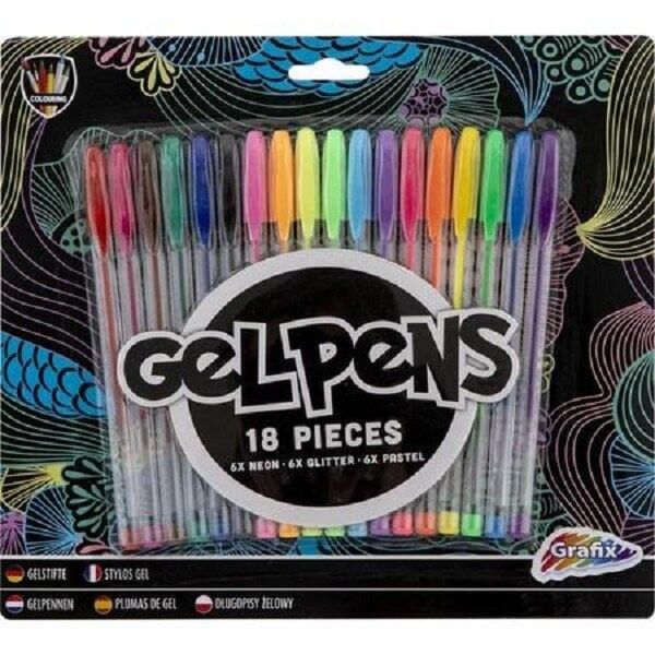 Buy wholesale Grafix 18 Gel Pens on Card (Neon Glitter Pastel)