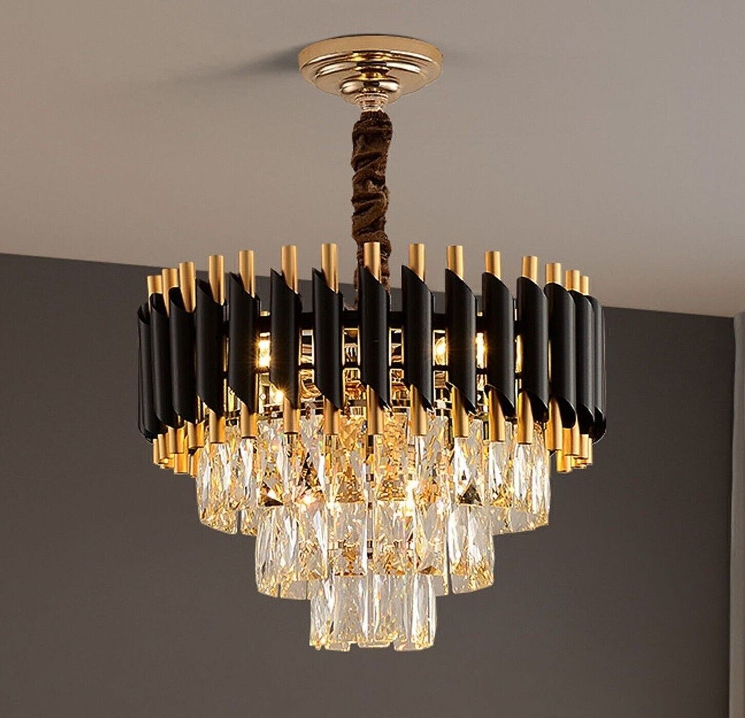 Buy wholesale Modern Large Crystal Black Gold Chandelier Ceiling Pendant