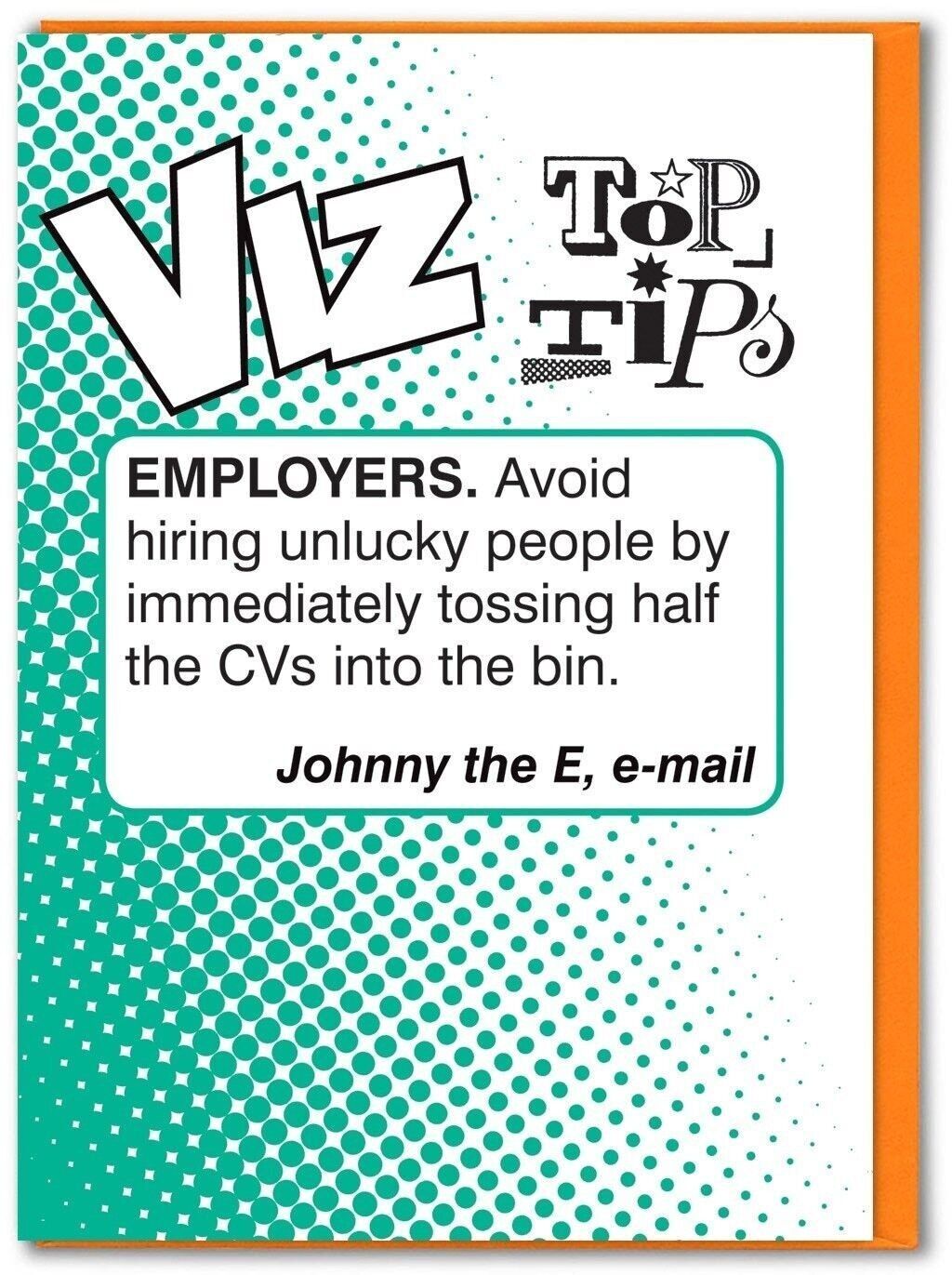 Buy wholesale Employers Viz Top Tips Funny Birthday Card