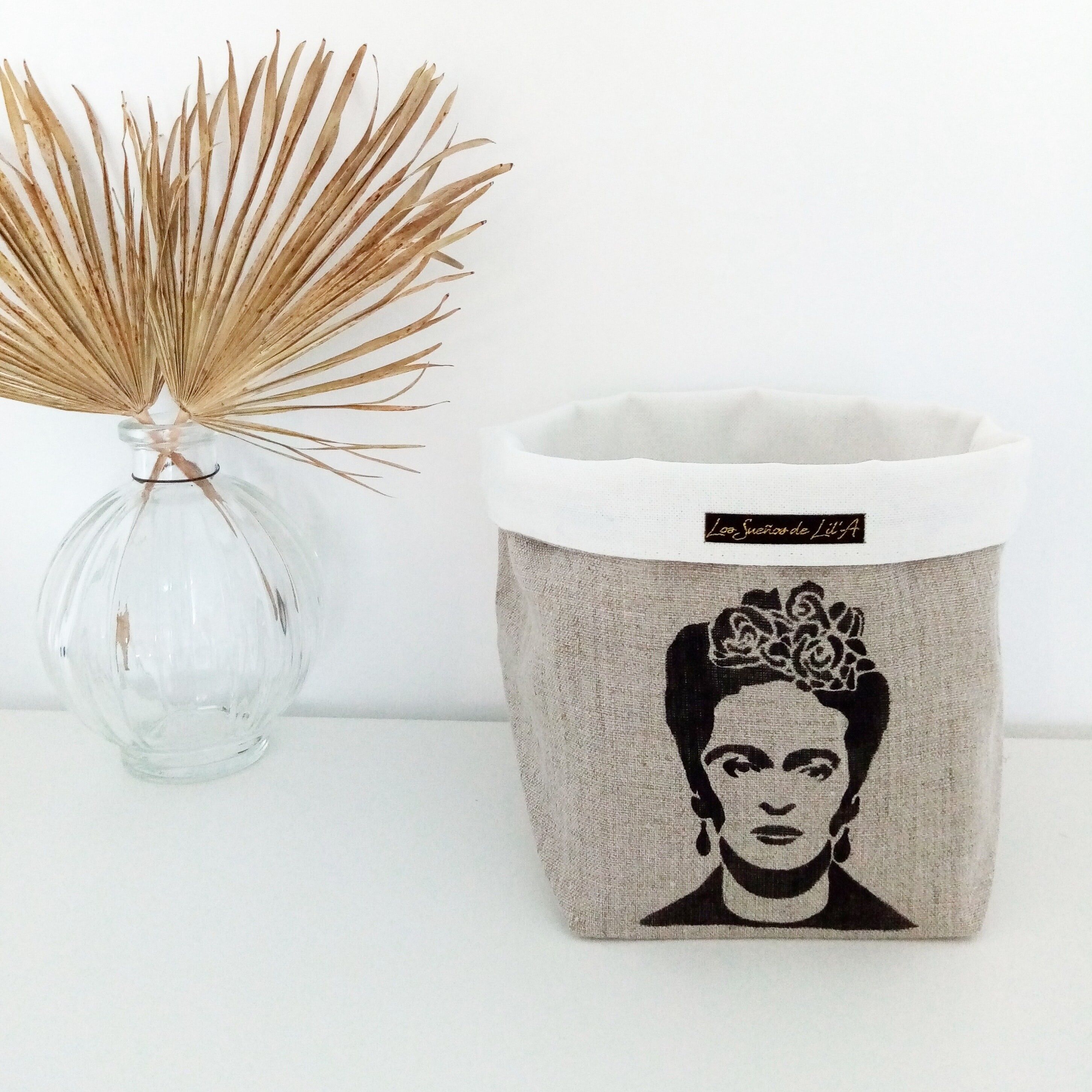 Compra CESTA LINO FRIDA KAHLO GRANDE al por mayor