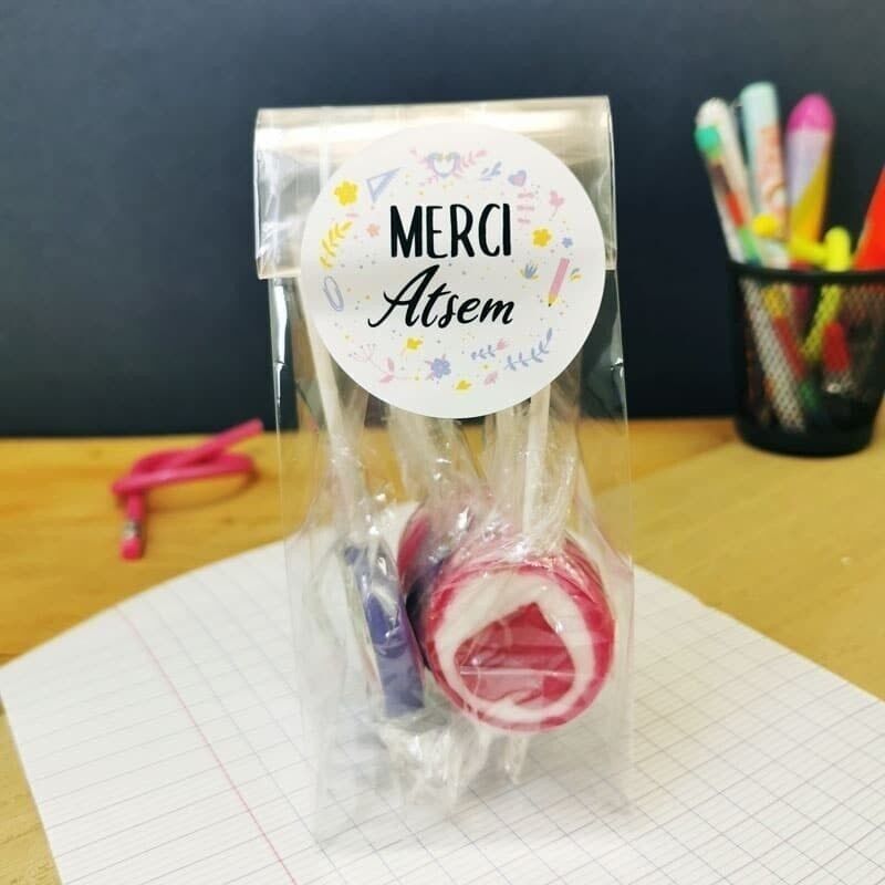 Achat Sachet sucette rock x5 - "Merci ATSEM" en gros