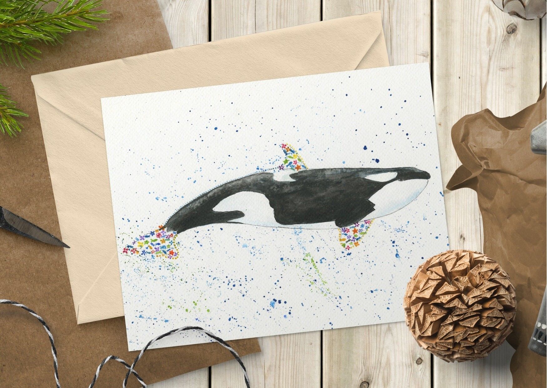 Achat Orla l'Orca Whale Eco Friendly Card Blank | Mer colorée en gros