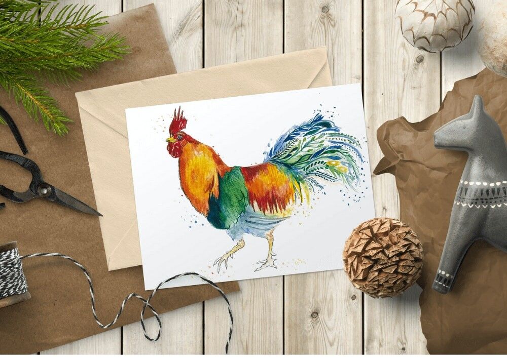 Achat Reggie le coq Eco Friendly carte vierge | Ferme colorée en gros