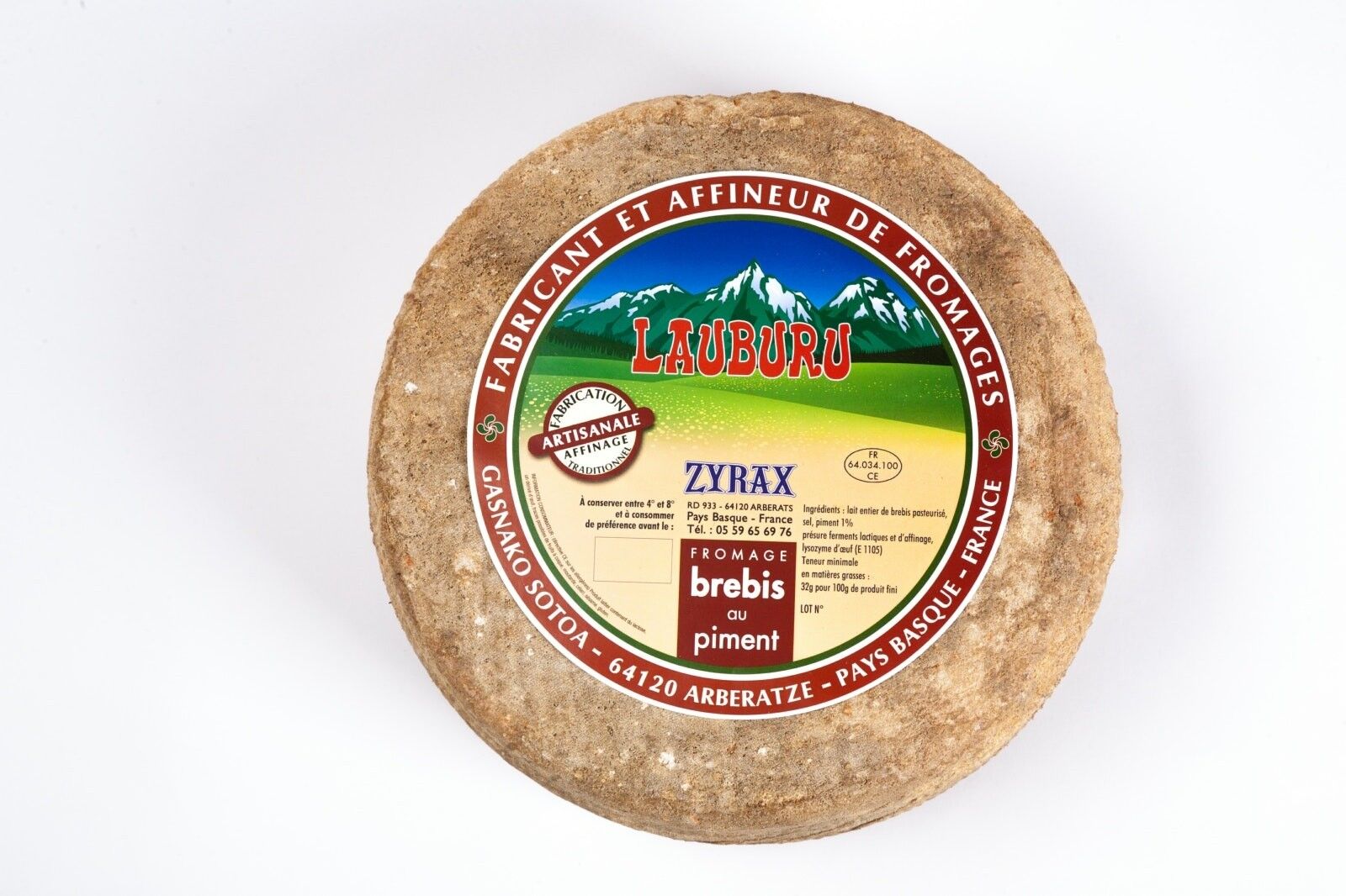 Achat Tomme de brebis artisanal au piment du Pays Basque- LAUBURU-ZYRAX ...
