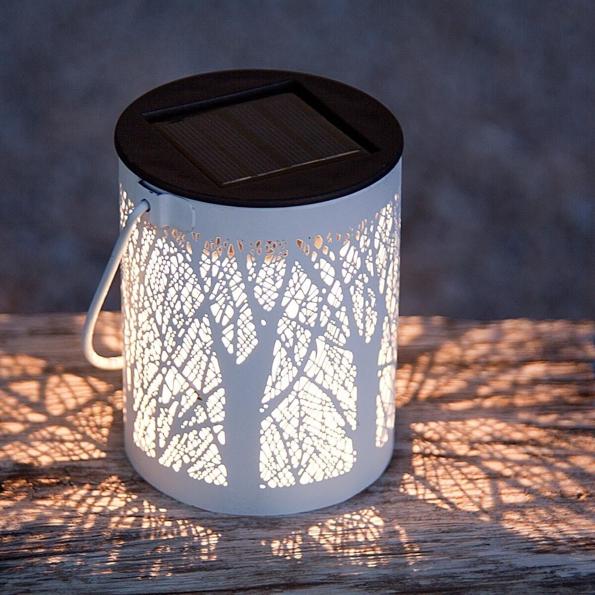 Buy wholesale Set of 2 white solar lanterns metal shadow tree forest ...