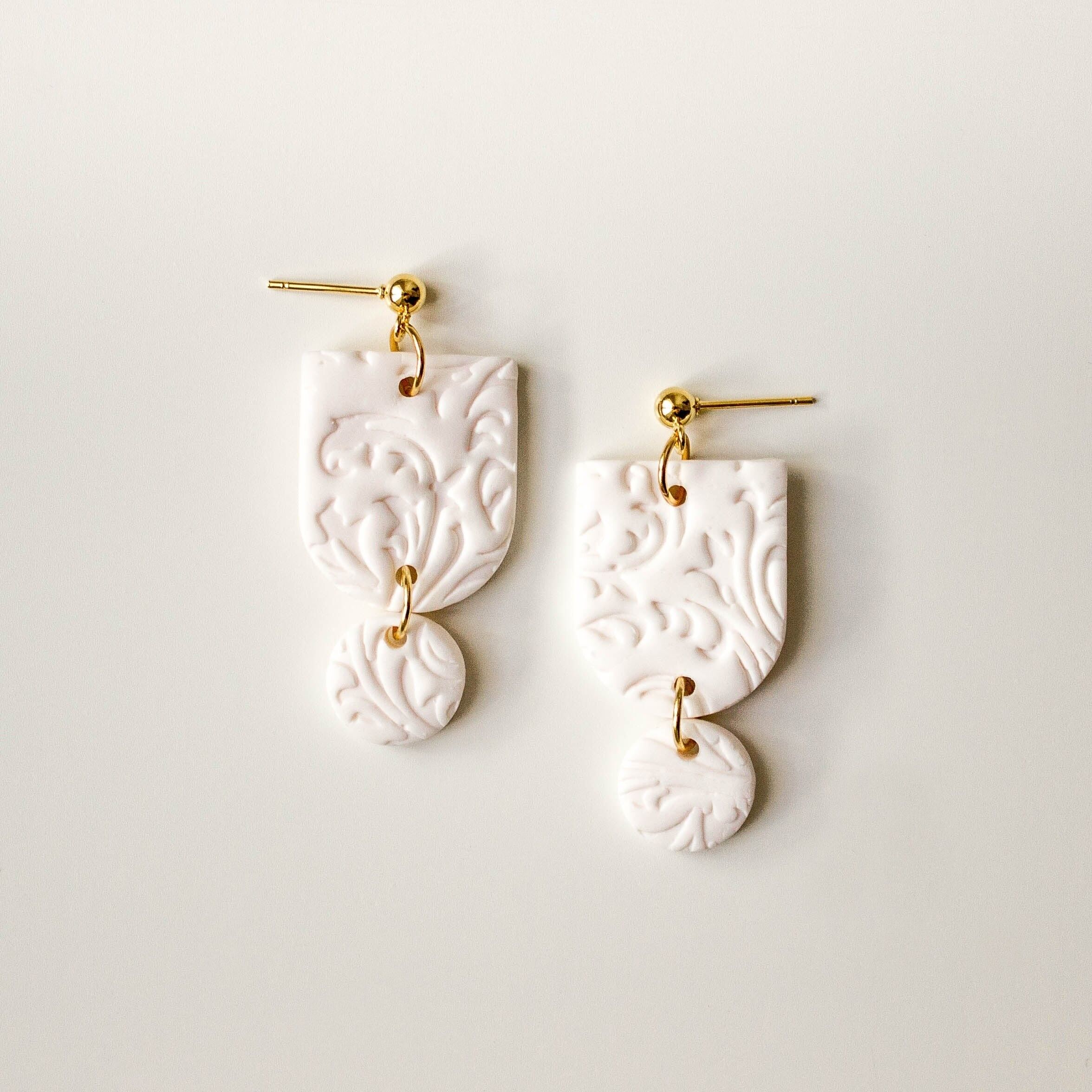 Buy wholesale White Textured Elegant Polymer Clay Earrings, "EMMY"