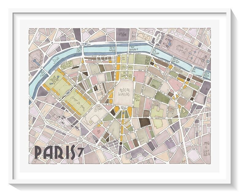 Achat Affiche illustrée du Plan du 7ème arrondissement de PARIS ...
