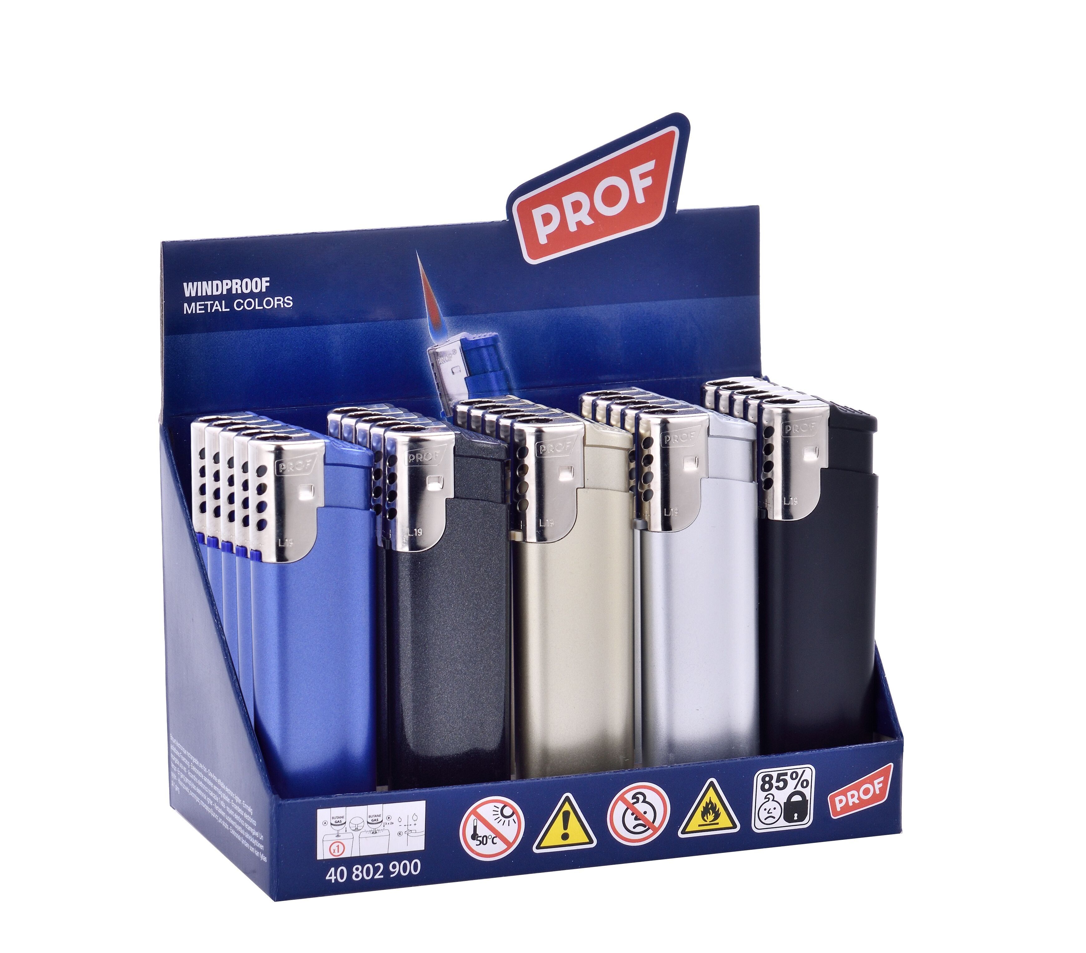 Buy wholesale PROF VOGUE display of metal colored lighters