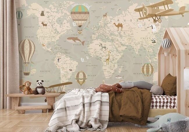 Buy wholesale Children's wallpaper aviator world map L450cm x H260cm