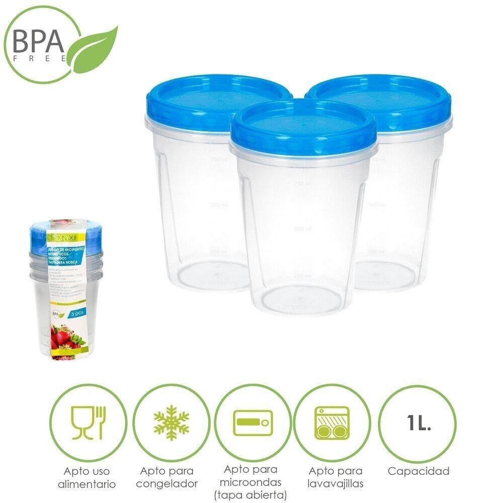 Compra Juego Recipientes Plastico Redondos 1 Litro (Pack 3 piezas) al ...