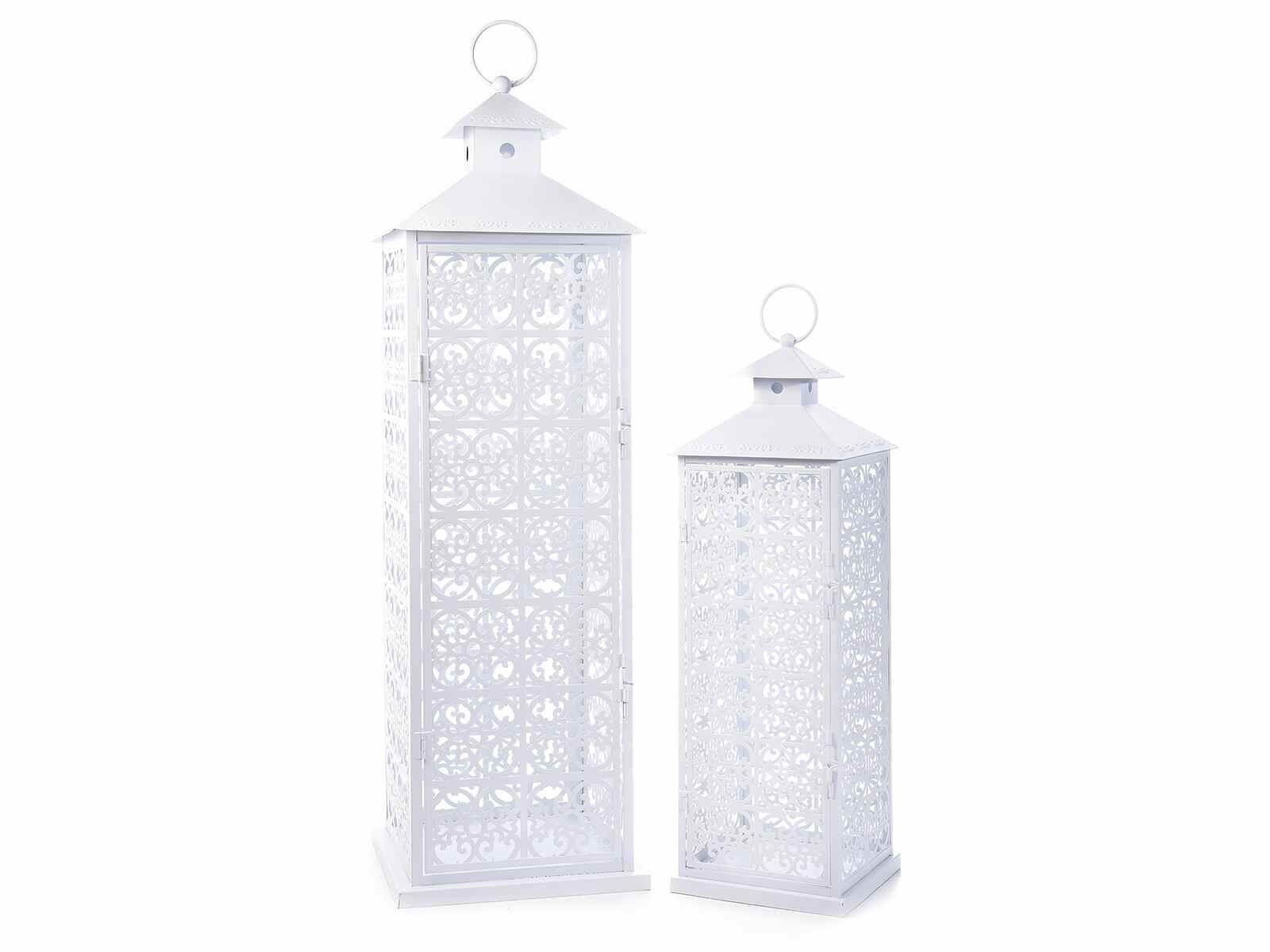 Buy wholesale Set of 2 long lanterns in perforated white metal with a ...