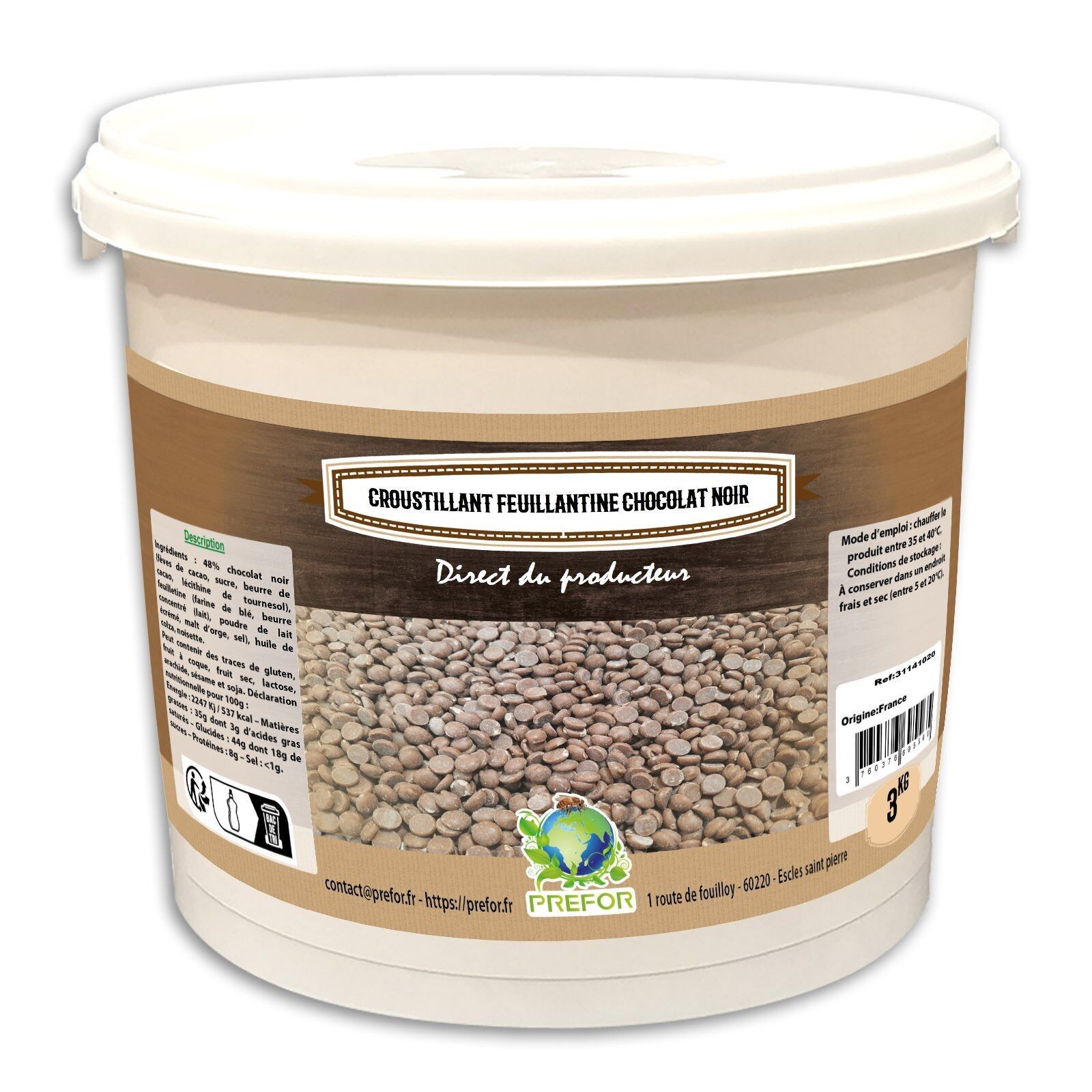 Buy wholesale Crispy Feuillantine Dark Chocolate bucket 3kg
