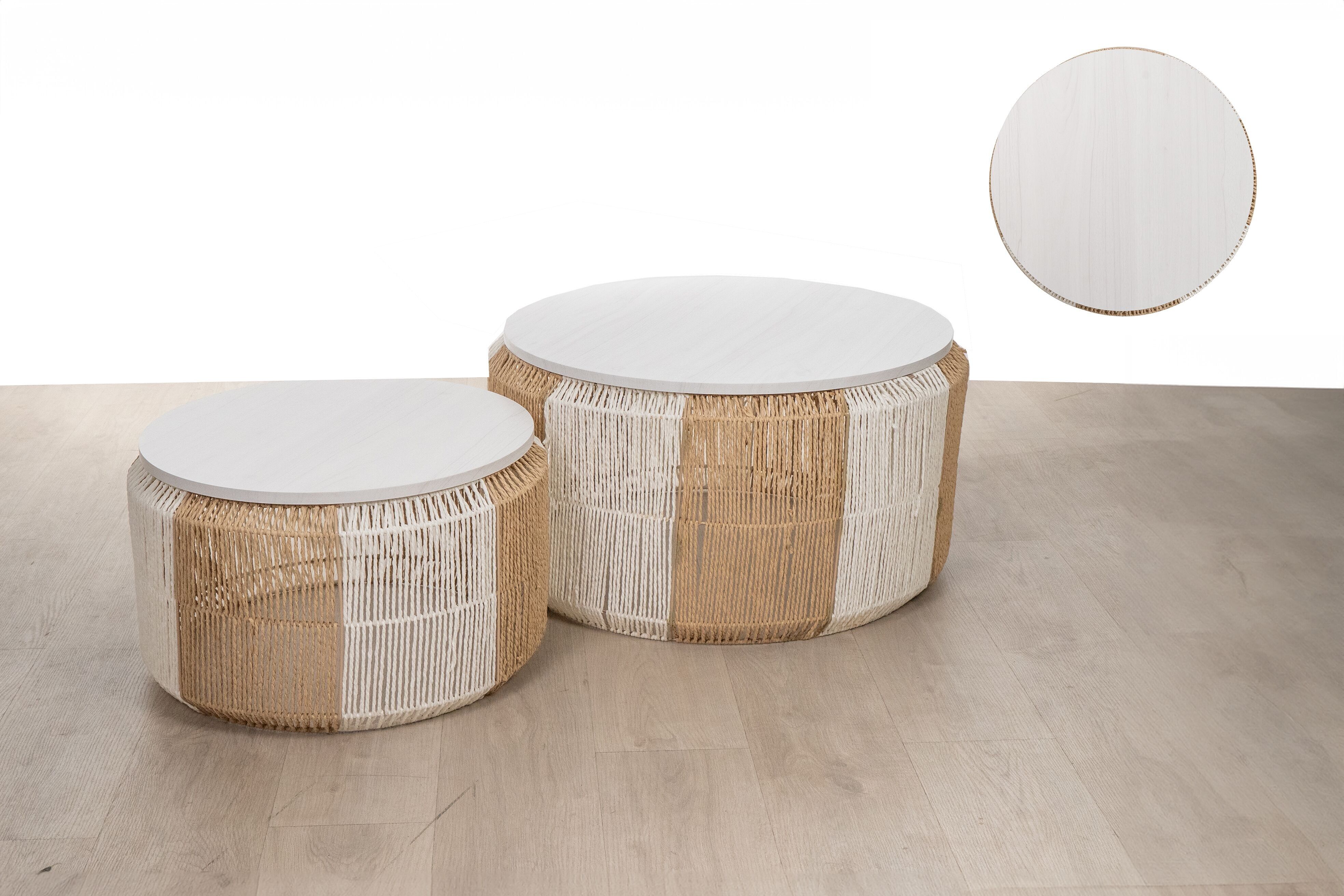 Buy wholesale SET 2 WOOD/ROPE TABLES 68X68X39CM HM843709000