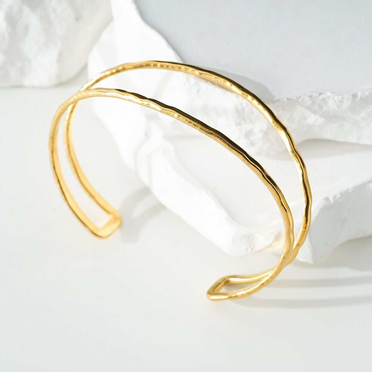 Buy wholesale Hammered double line gold bangle bracelet