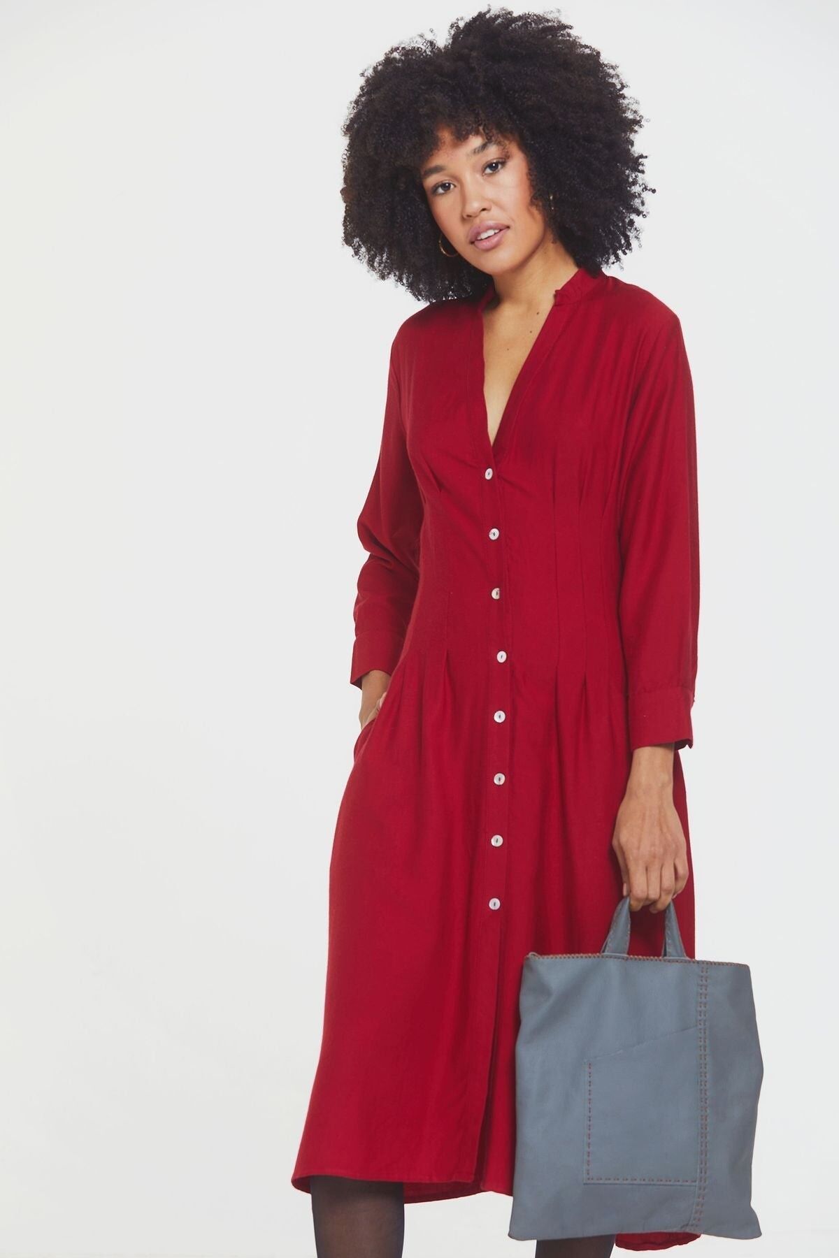 Buy wholesale Button Up Midi Fall Dress Red
