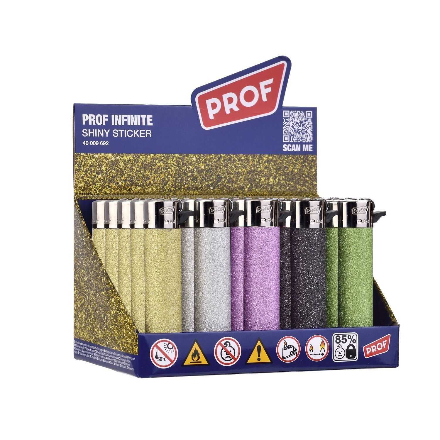 Buy wholesale PROF SHINY GLITTER refillable round flint lighter