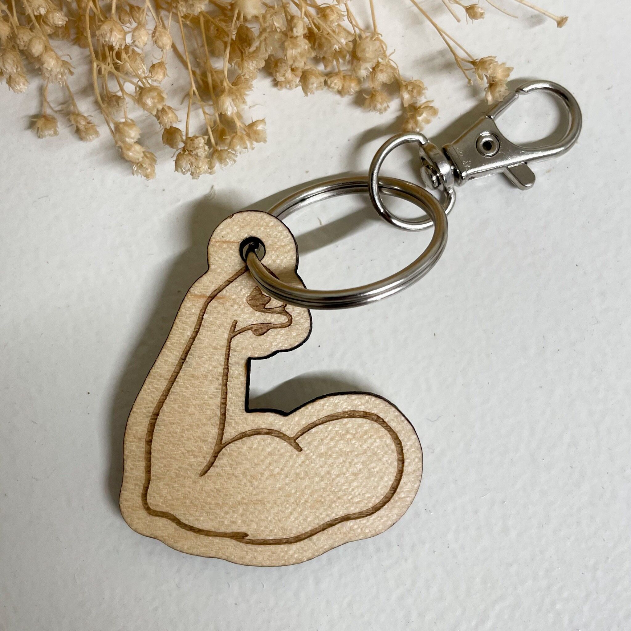 Buy wholesale Customizable wooden muscular arm keychain for Father's Day