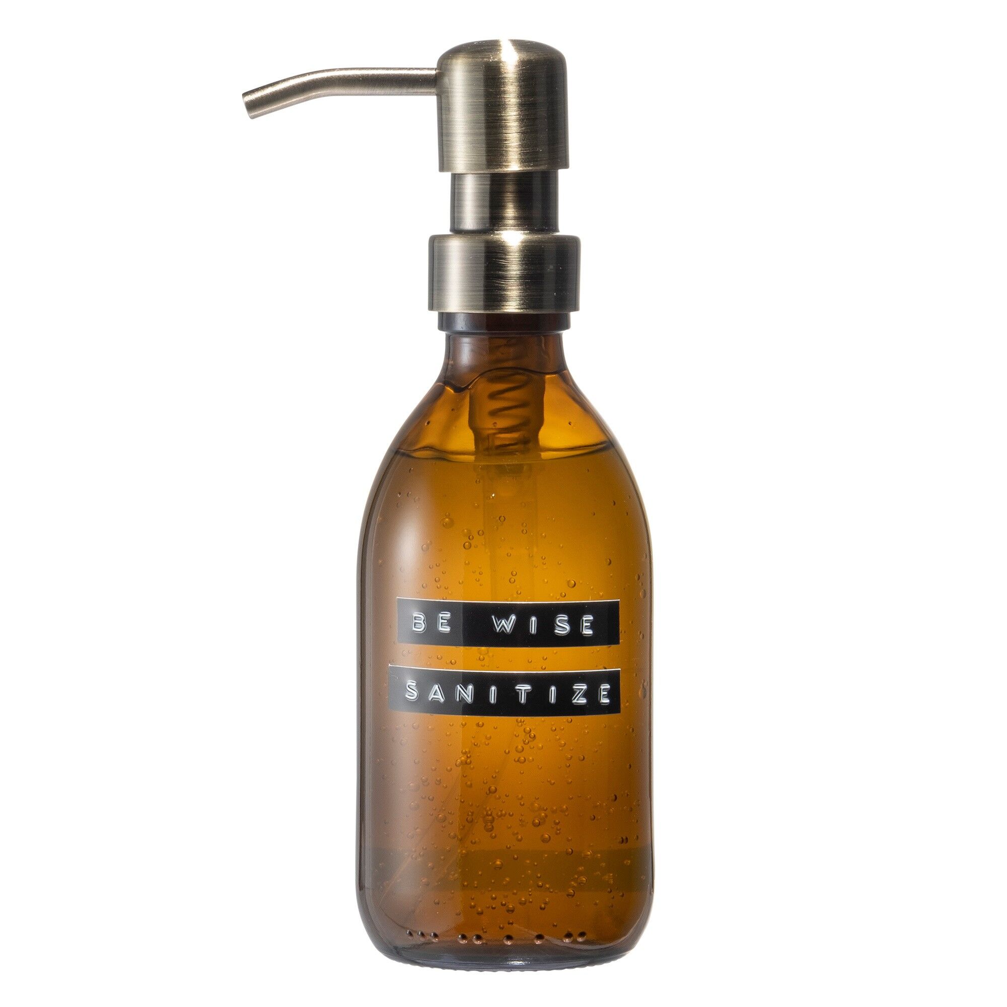 Buy wholesale Sanitiser brown glass brass pump 250ml 'be wise sanitize'