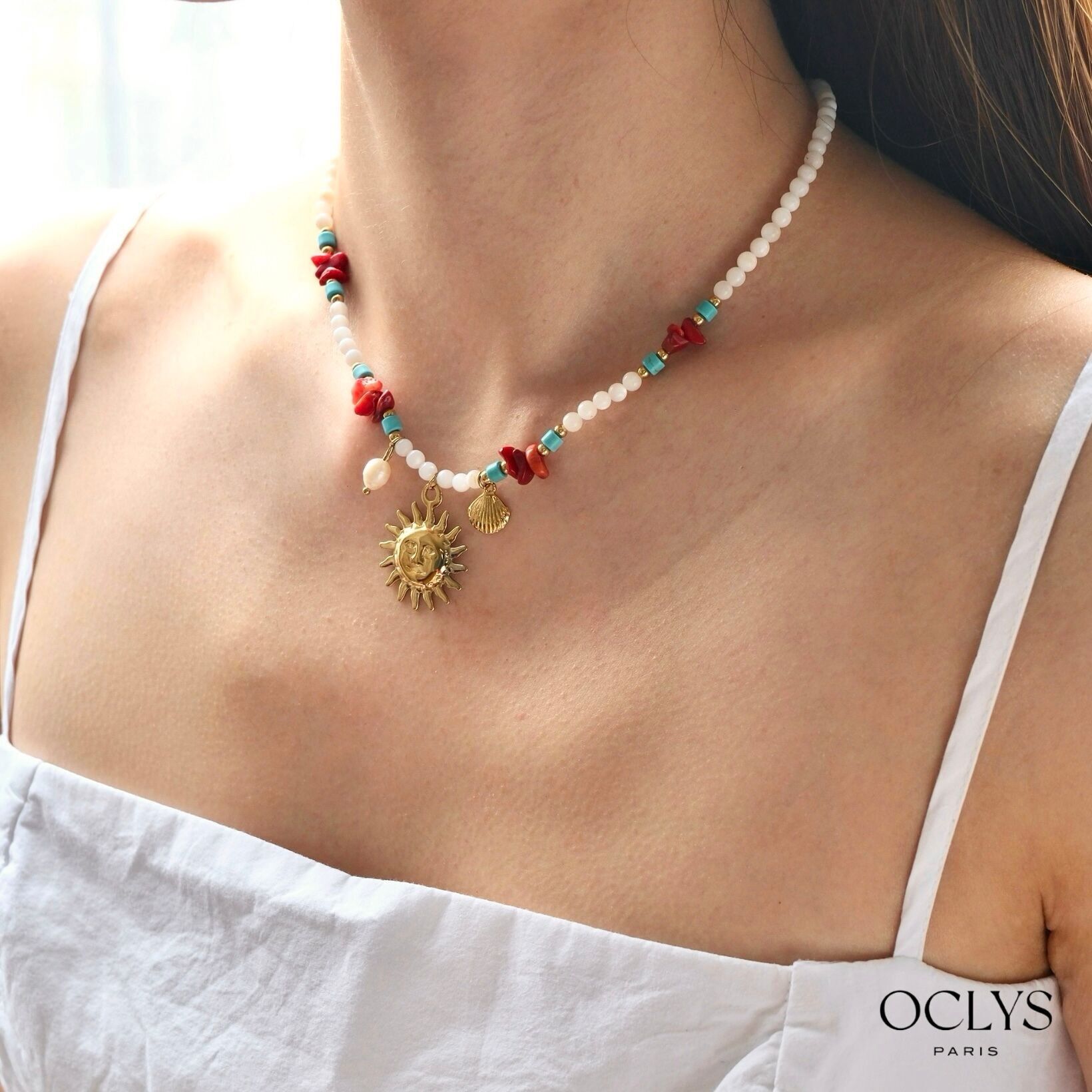Buy wholesale Dina gold stainless steel sun charm beaded necklace