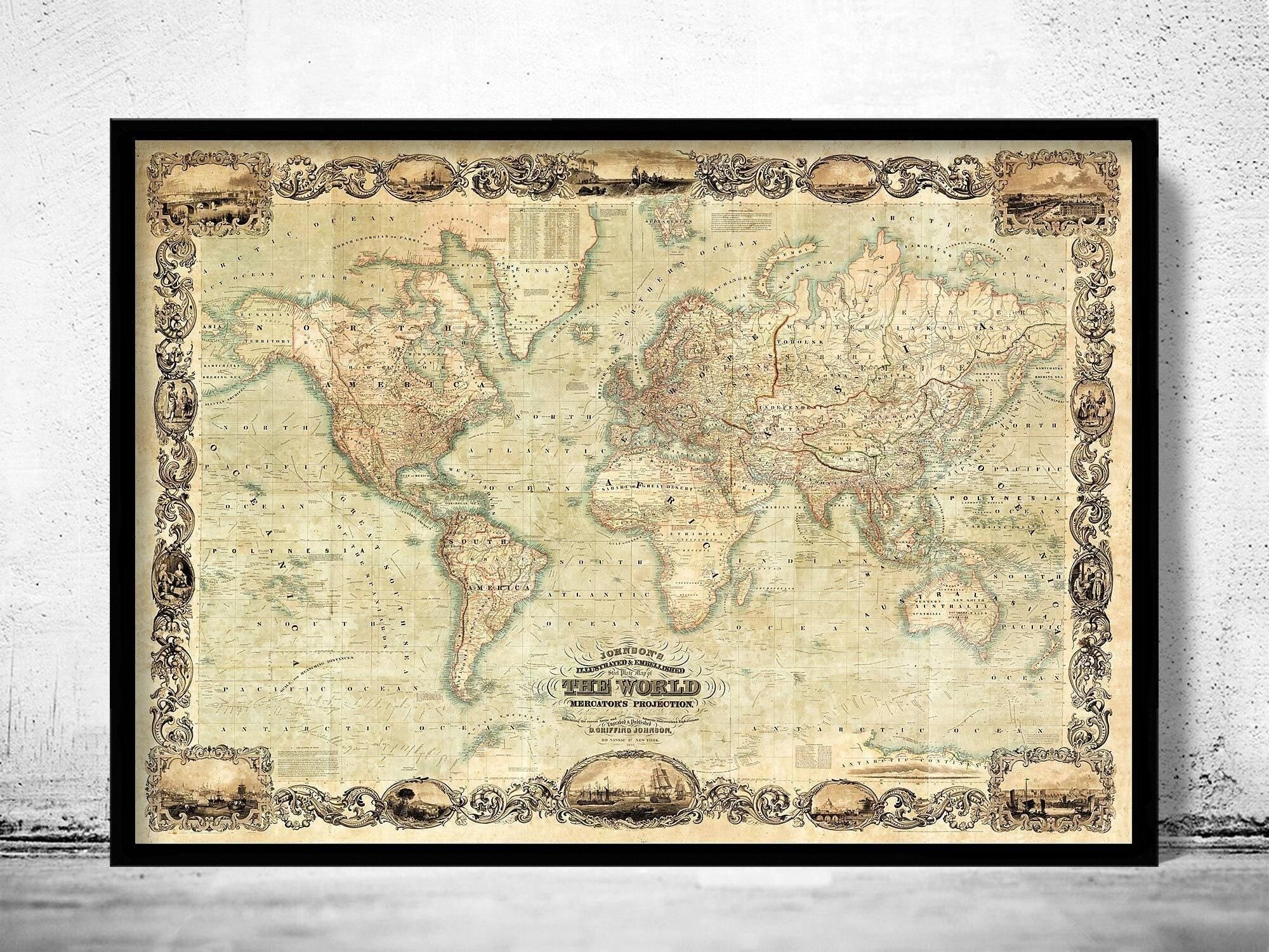 Achat Carte du monde antique de 1787, projection de Mercator | Carte du ...
