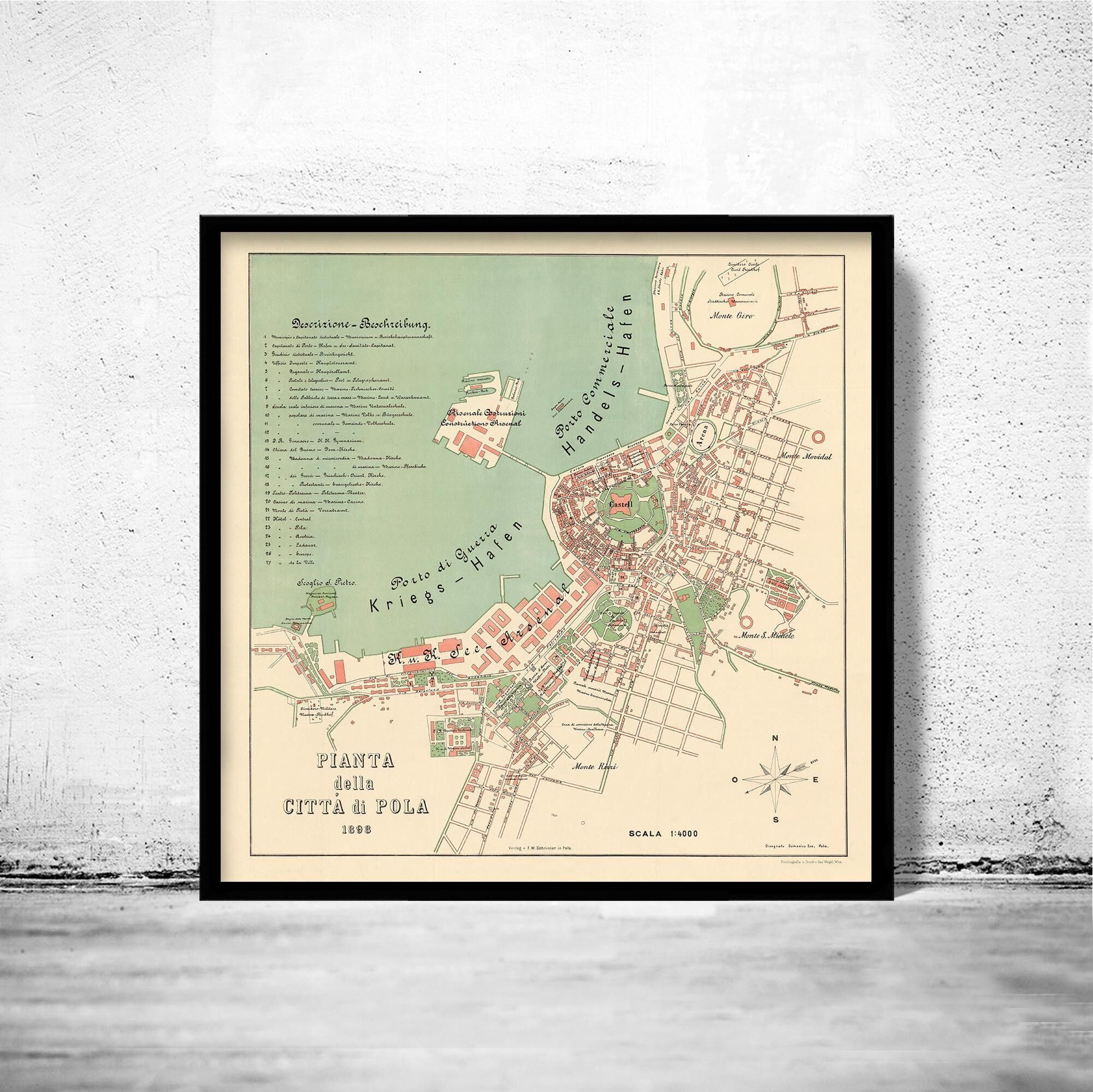 Buy wholesale Old Map of Pola Pula 1898 Croatia Vintage Map | Vintage ...