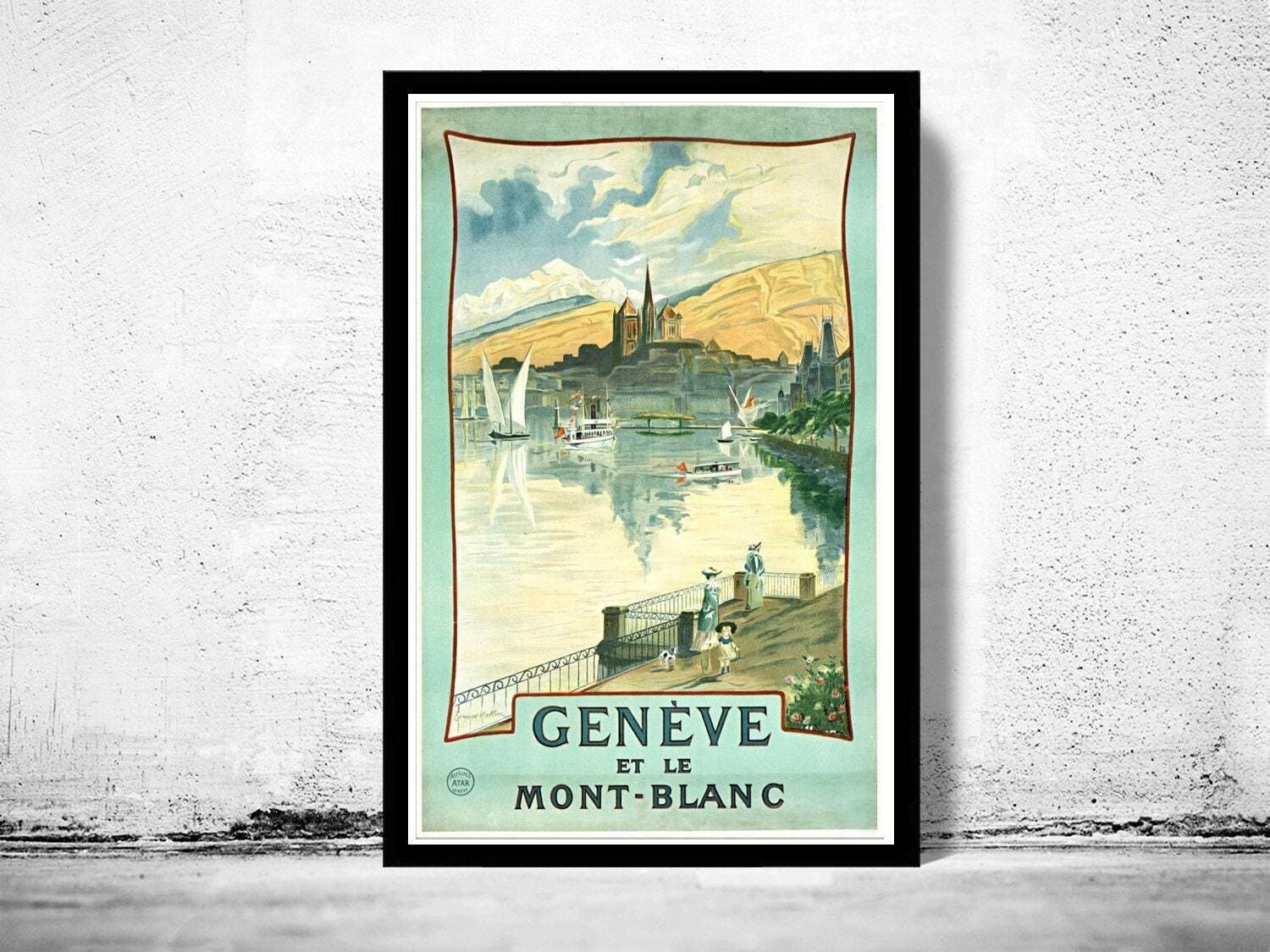 Compra Póster vintage de Ginebra y el Mont Blanc, Suiza, 1900 ...