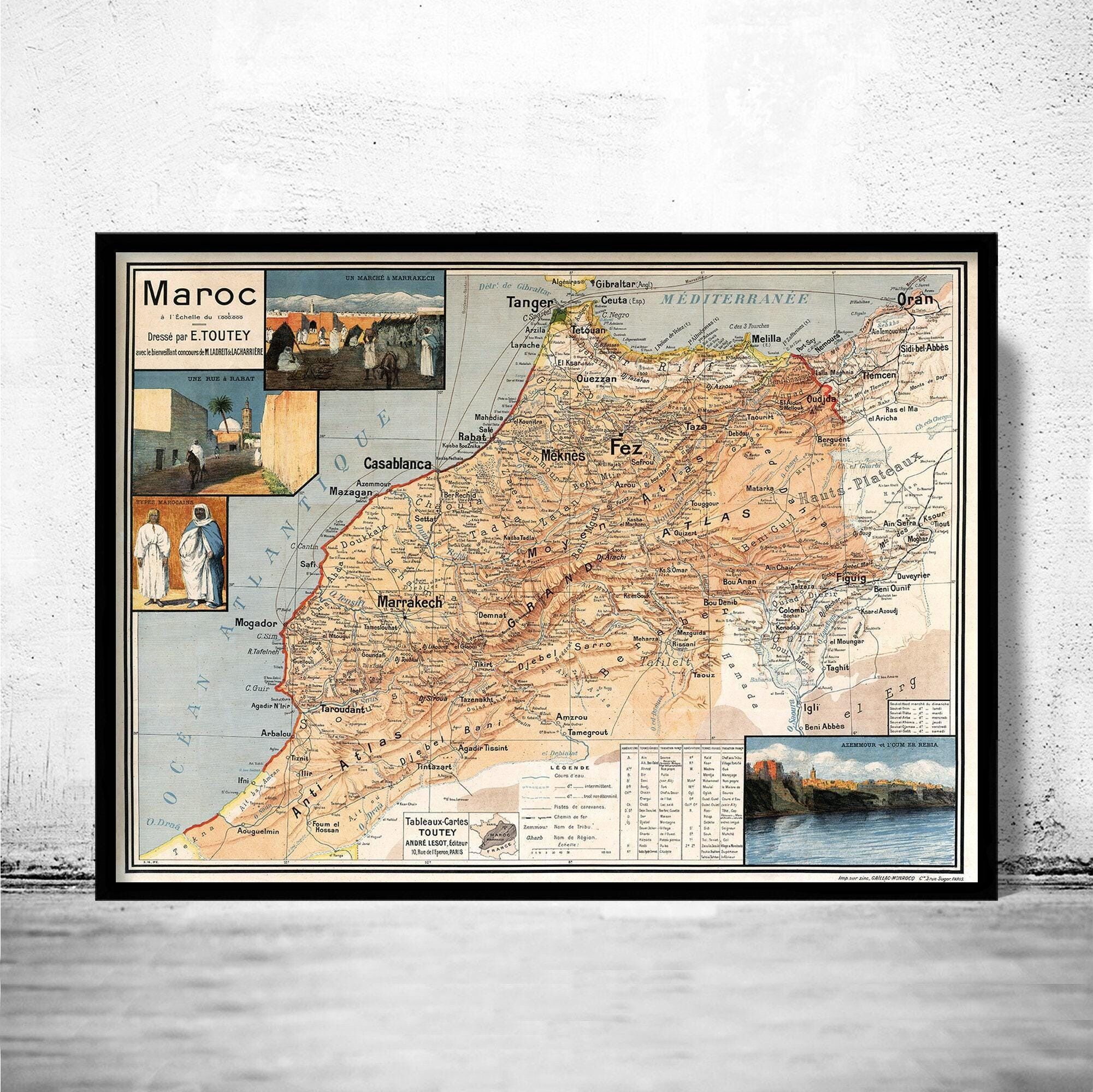 Buy wholesale Old Map of Morocco Le Maroc 1925 Vintage Map | Vintage ...