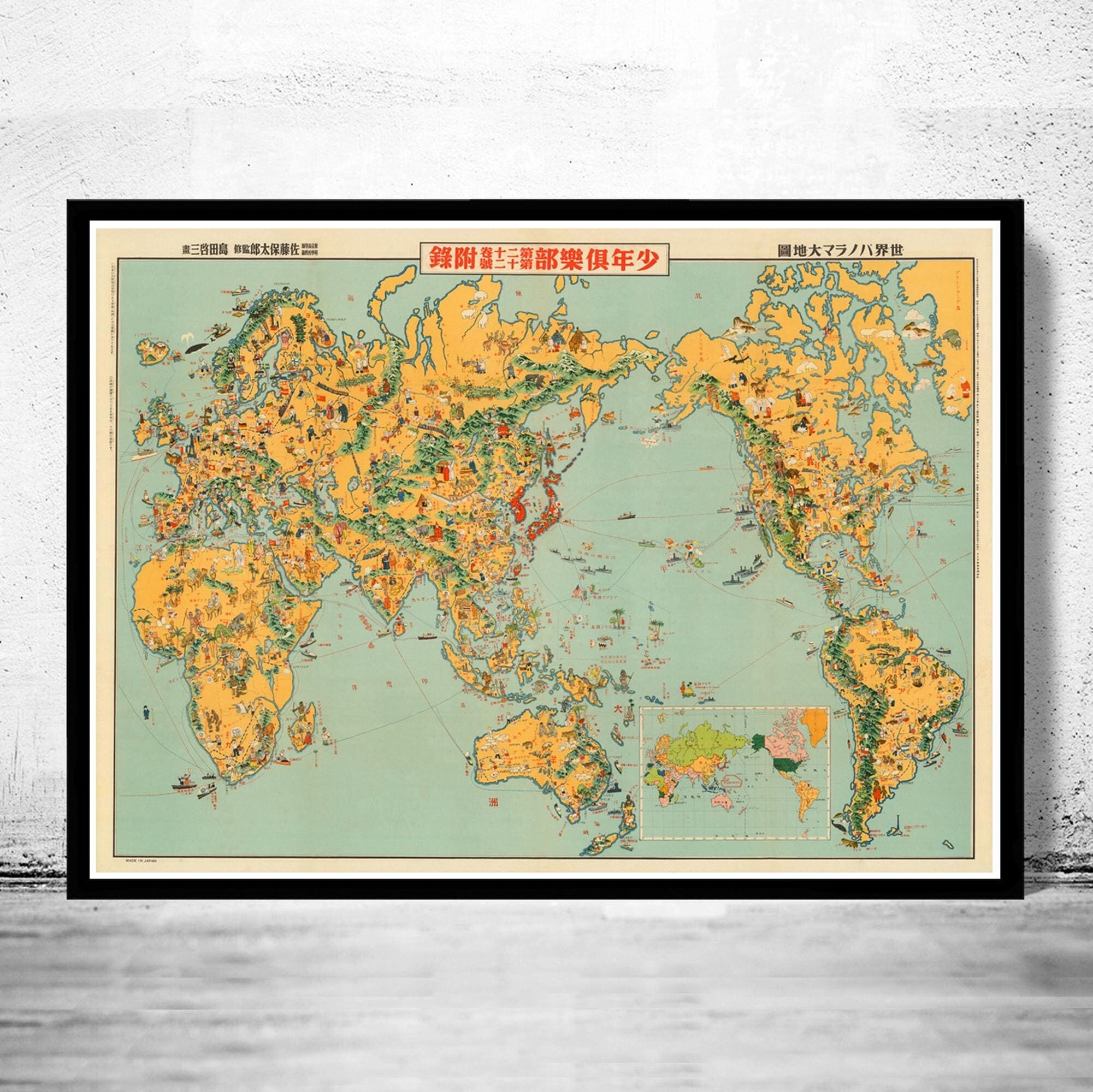 Buy wholesale Old Japanese World Map | World Map Gift World Map Print ...