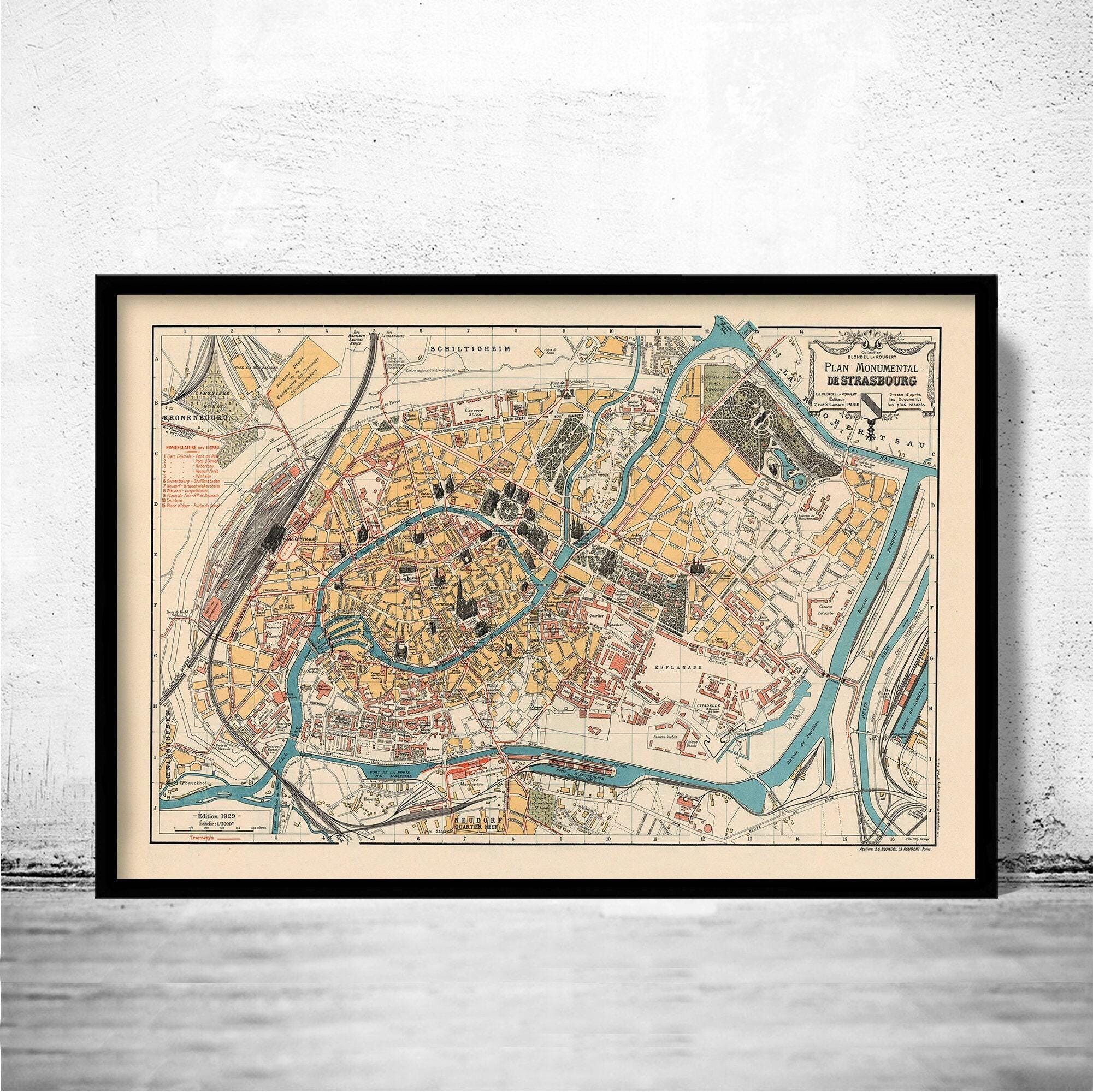 Buy wholesale Old Map of Strasbourg Strassburg 1929 France | Vintage ...