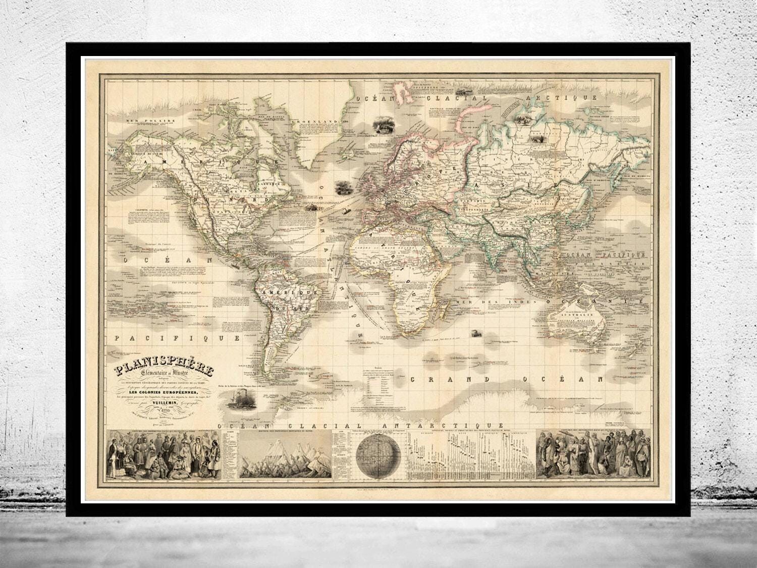 Buy wholesale Old World Map 1853 Mercator Projection Vintage Map ...